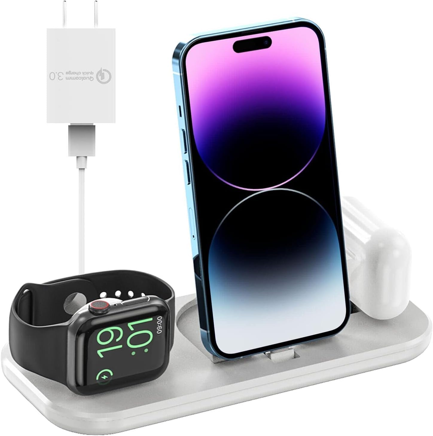 Portable Charging Station for Multiple Devices Apple Foldable 3 in 1 Charging Dock for Apple Watch Ultra/8/SE 2/7/6/SE/5/4/3/2/1 Travel Charger Fast Charging Stand for iPhone 14Air Pods White