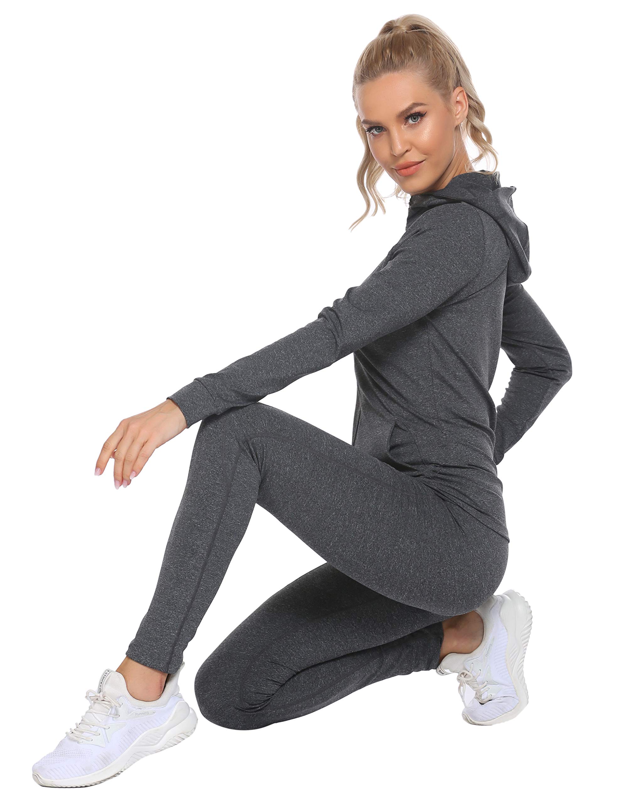 Women's Activewear Sets 2 Piece Workout Outfits Hooded Long Sleeve Athletic Set Plus Size Gym Sets for Women Grey XXL