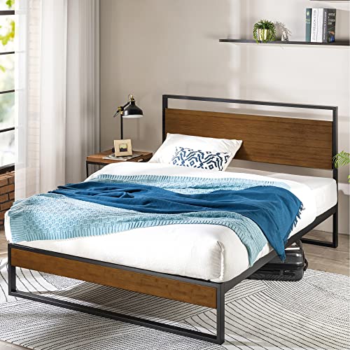 ZINUS Suzanne 44 Inch Bamboo and Metal Platform Bed Frame / Solid Steel Construction / No Box Spring Needed / Wood Slat Support / Easy Assembly, Chestnut Brown, Full