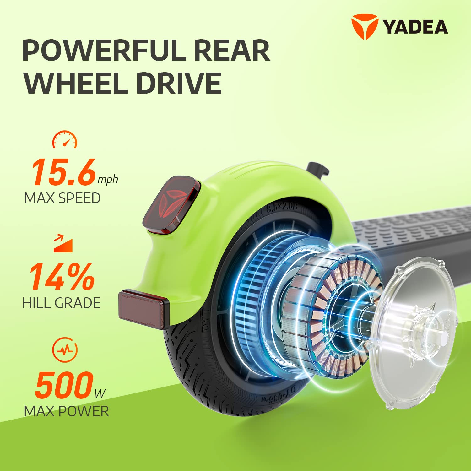 YADEA Electric Kick Scooter Adults KS3 Lite, Max Speed 15.6 MPH, 12 Miles Range, Adult Electric Scooter for Commuter, Green