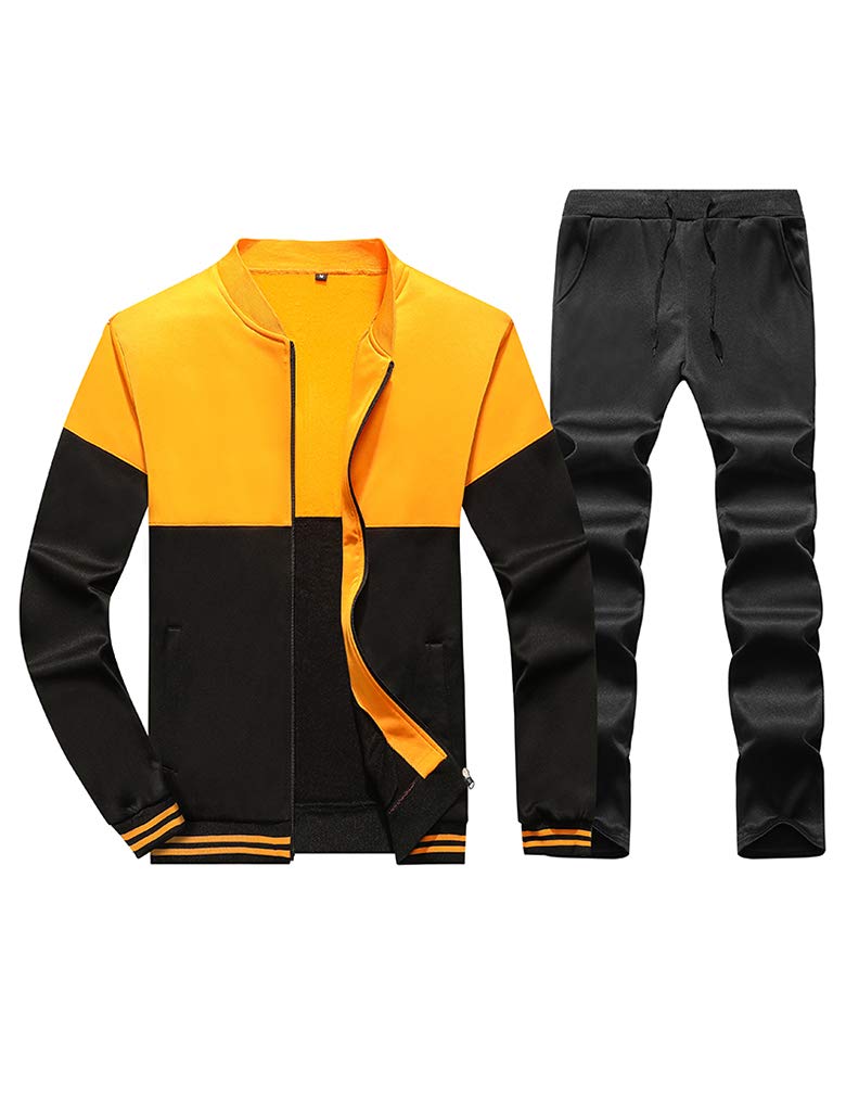Tebreux Men's Sports Tracksuit Sweatsuit Casual Sweatpants Full-Zip Running Jogging Set (L, Black)