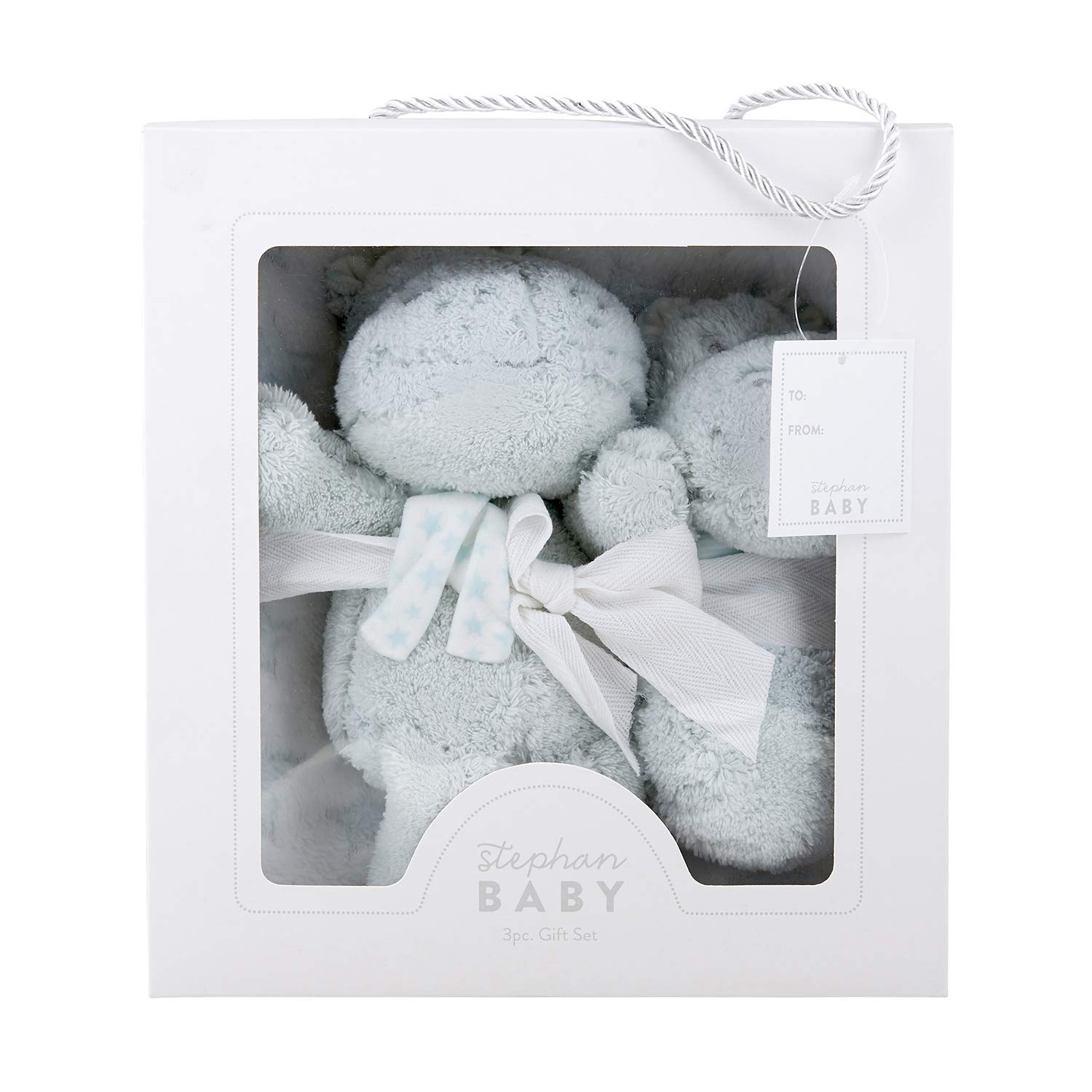 Stephan Baby Snuggle Fleece Crib Blanket, Plush Toy & Rattle Gift Set, Blue Hippo