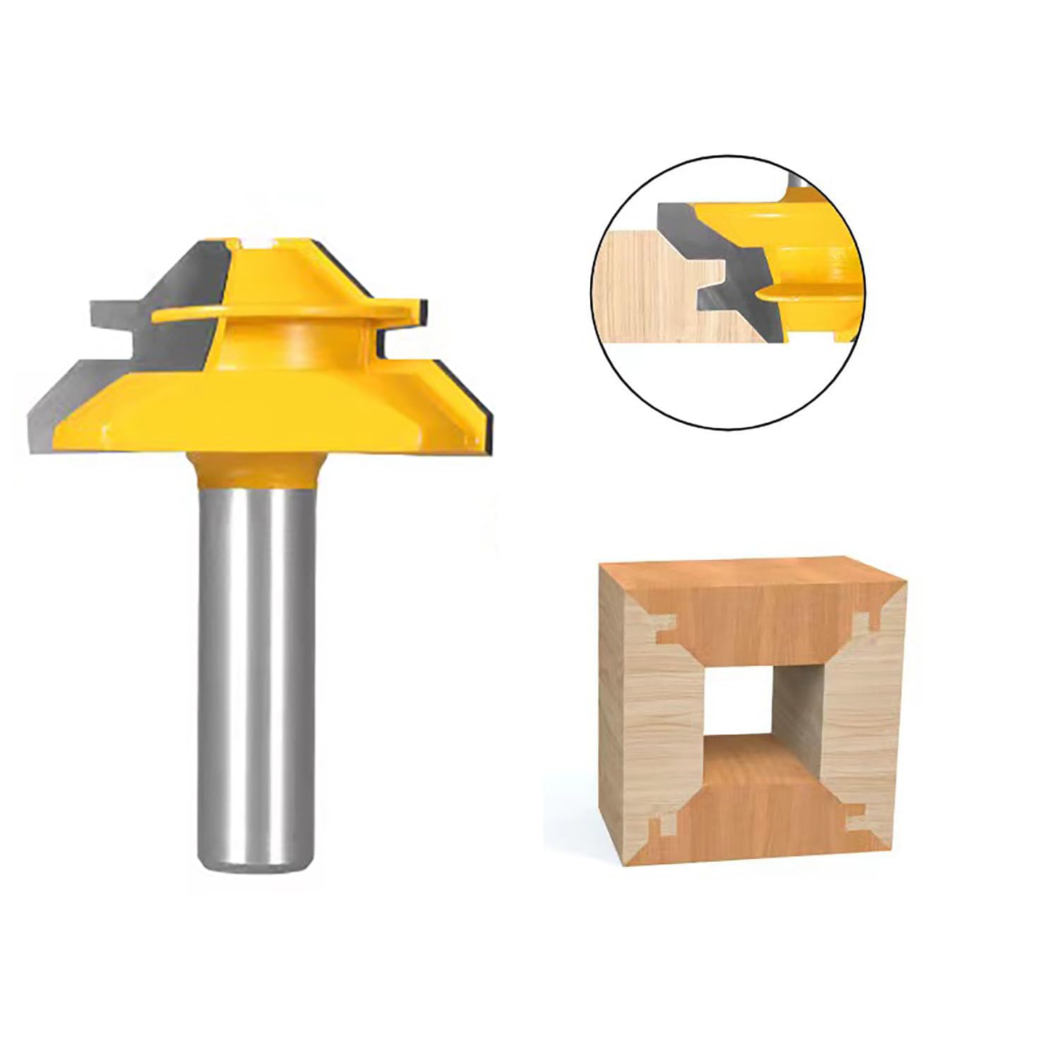 TOTOWOOD 45 Degree Lock Miter Router Bit 3-Piece Set, for 31/64", 3/4",1",Cutting Height, 1/2 Inch Shank.Woodworking Tools Joint Router Bits 3PCS 1/2 Shank)