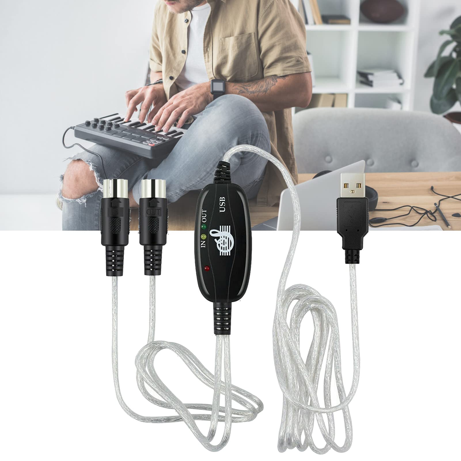 WskLinft Converter Cable High Performance Professional USB in-Out MIDI Interface Cable Converter to PC Music Keyboard Adapter Cord for Desktop