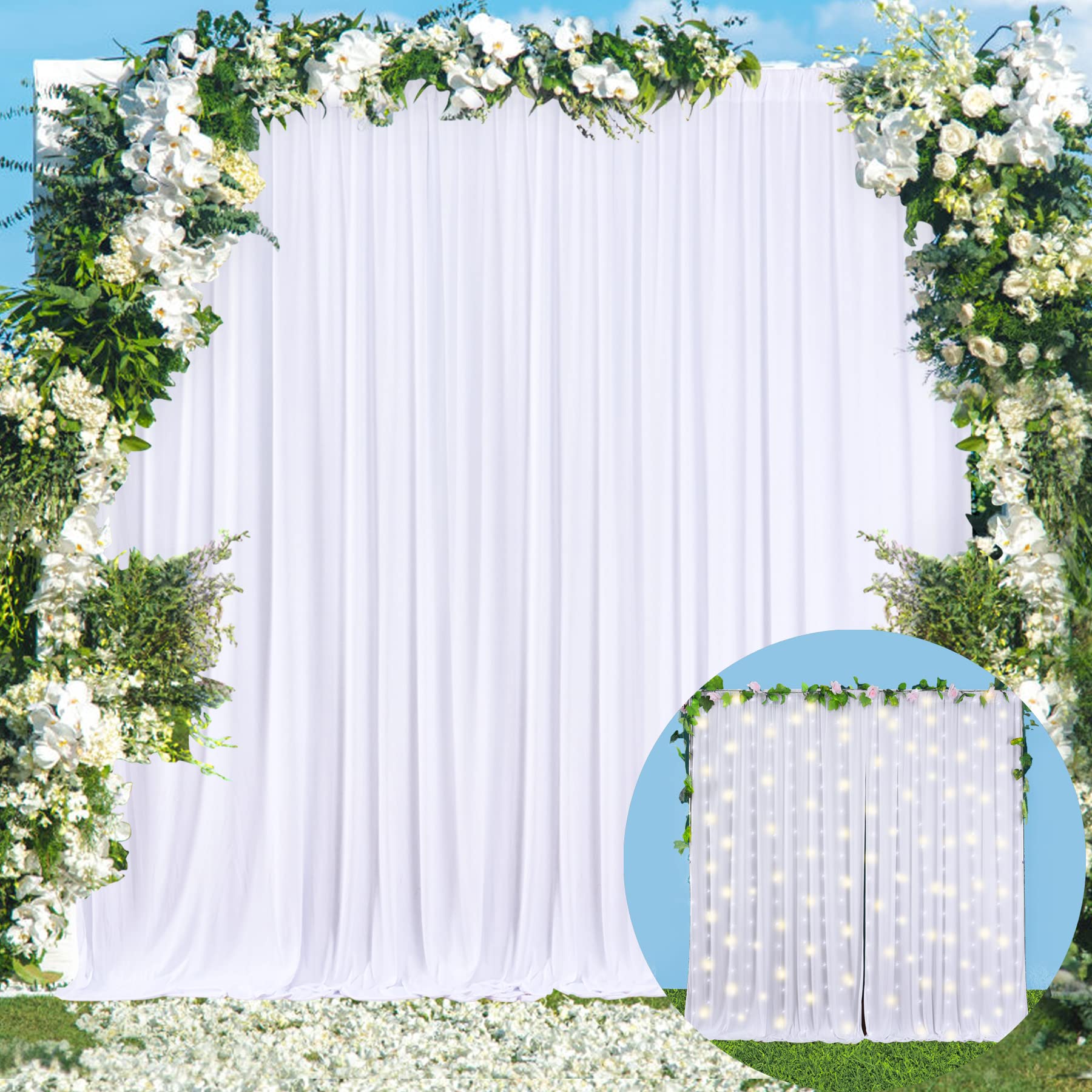 White Backdrop Curtain for Parties Wedding Wrinkle Free White Photo Curtains Backdrop Drapes Fabric Decoration for Baby Shower 5ft x 8ft,2 Panels