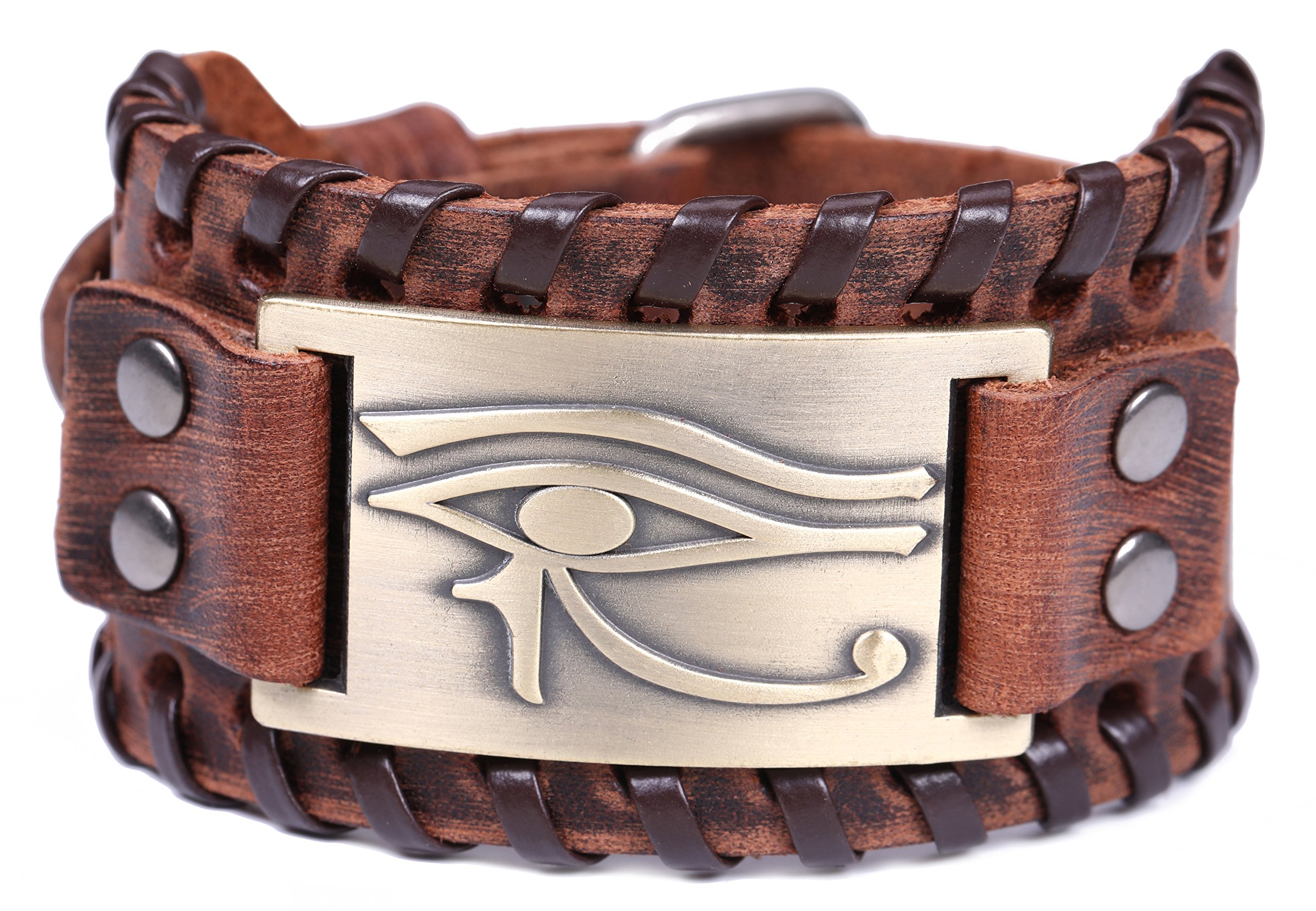 TEAMER Vintage Amulet Eye of Horus Leather Bracelet Cuff Bangle Egyptian Talisman Pagan Jewelry (Antique Copper,Brown)
