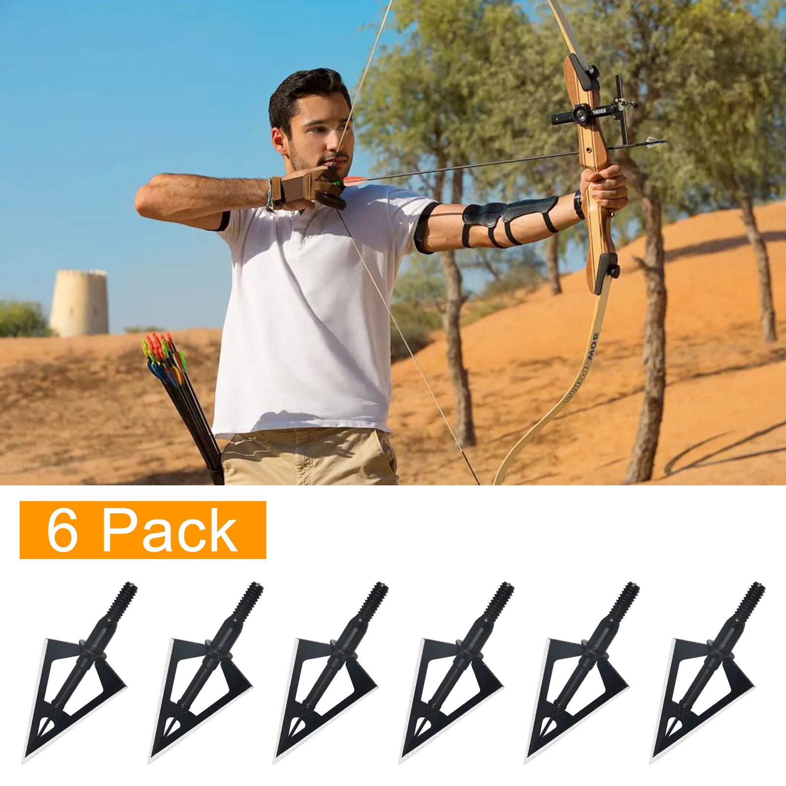 Tbrand Archery Broadheads Compound Bow Arrow Heads 100 Grains Sharp Blades Arrowhead,black