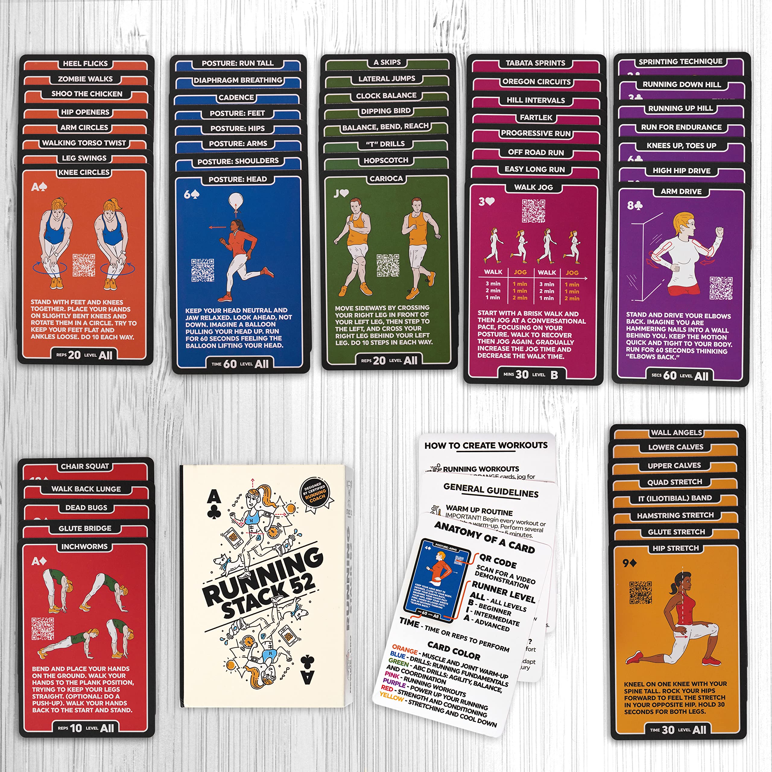 Stack 52 Running Exercise Cards: Run Faster and Further with Less Effort. Video Instruction by Certified Coach Included. Beginner to Advanced Drills. (Running Stack 52)