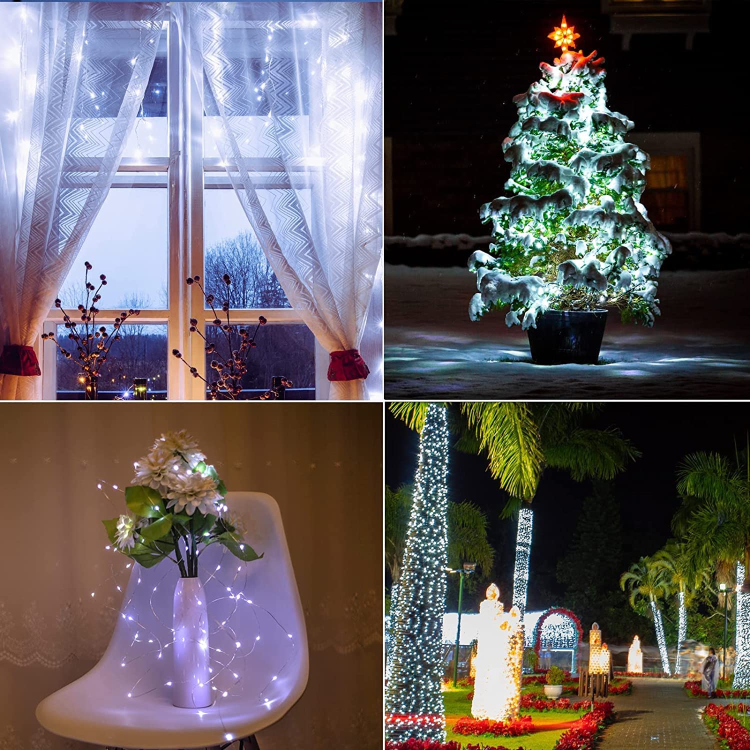 UPON [2 Pack] Solar Fairy Lights, 400 LED Outdoor Solar String Lights Garden White Wire Decorative Lights 66Ft Waterproof Indoor Outdoor Lighting for Garden, Patio, Yard, Christmas