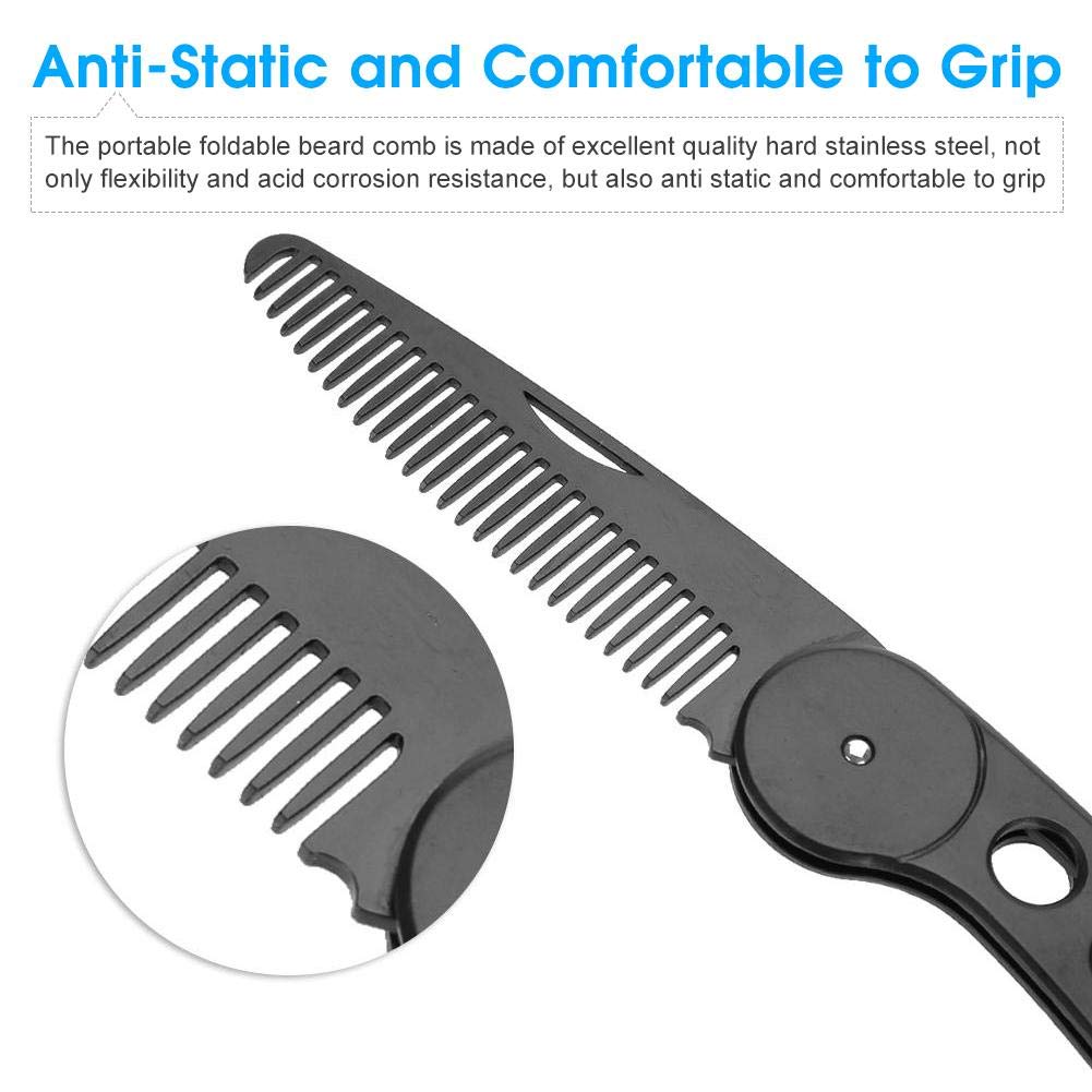 Stainless Steel Beard Comb, Portable Foldable Beard Comb, Men Beard Mustache Styling Hair Combs Antistatic Mustache Comb Perfect for Wallet and Pocket