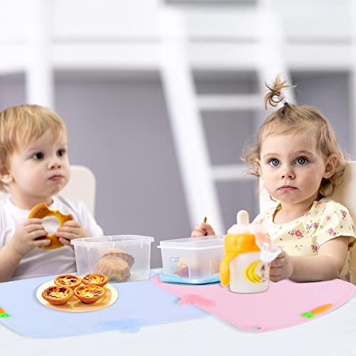 VRCIT Silicone Placemats for Toddler, Stain Resistant Non-Slip Baby & Kid Food Mats Eating Table Mat with 2 Packs(Blue/Pink)