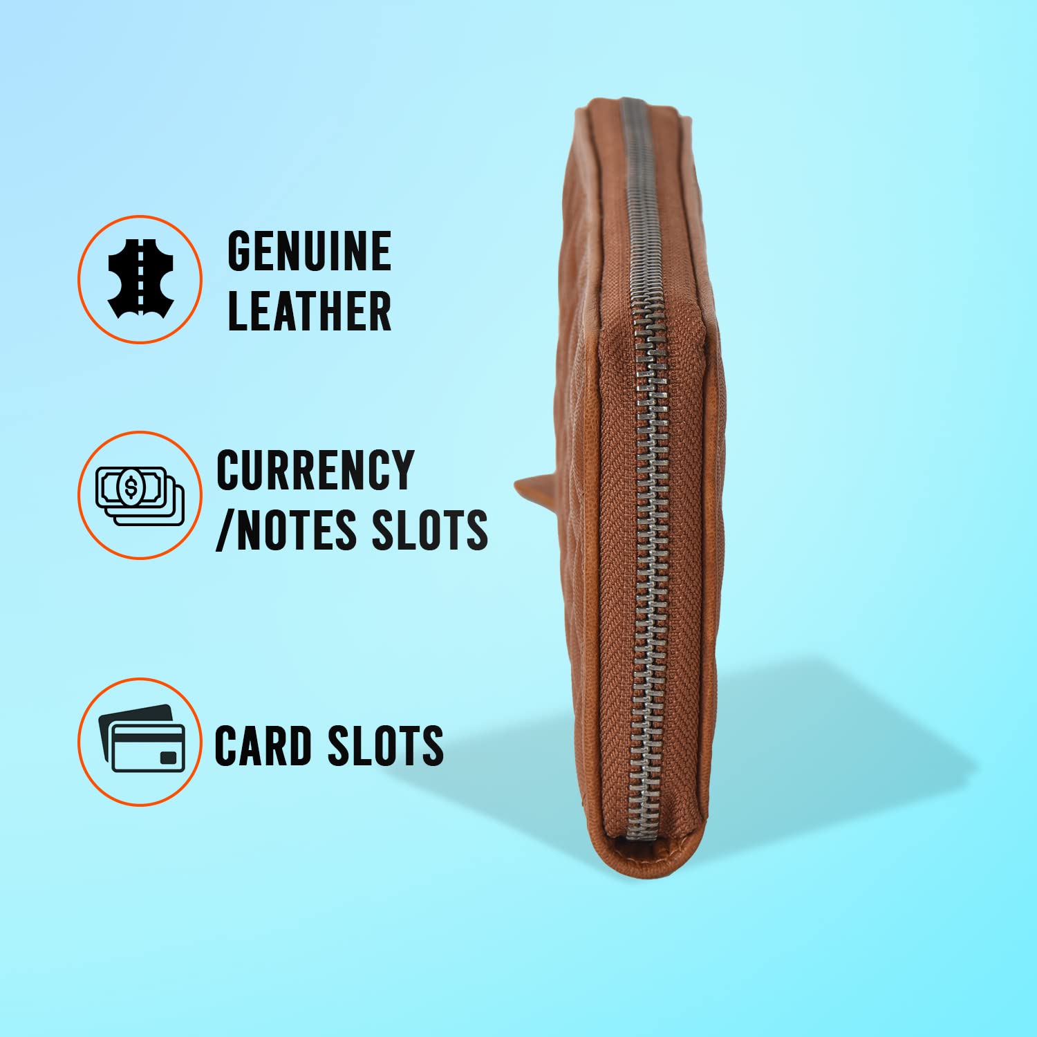 Zinda Genuine Leathers Women’s Wallet Long Purse Zip Around RFID Protection Quilted (Tan)