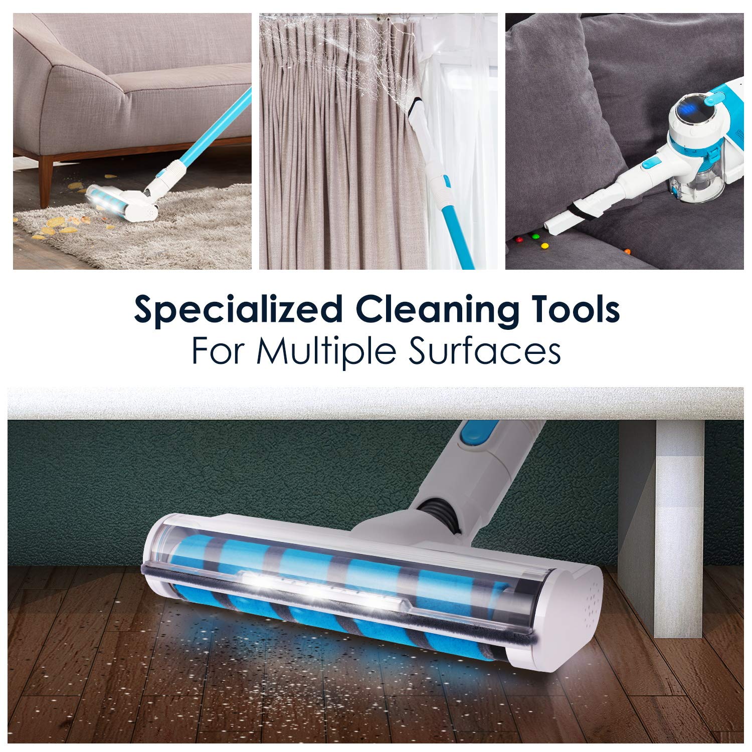 SIMPFREE Cordless Vacuum, 22Kpa Strong Suction Lightweight Vacuum, Handheld Vacuum with Rechargeable Battery, 5 in 1 Brushless Motor Multi-attachments (5 in 1-V10)