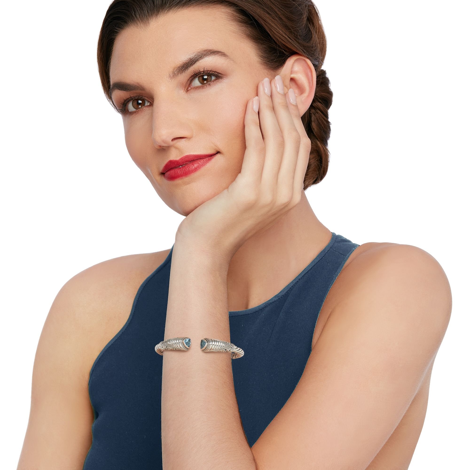 Ross-Simons 2.70 ct. t.w. Sky Blue Topaz Bali-Style Cuff Bracelet in Sterling Silver. 7.5 inches