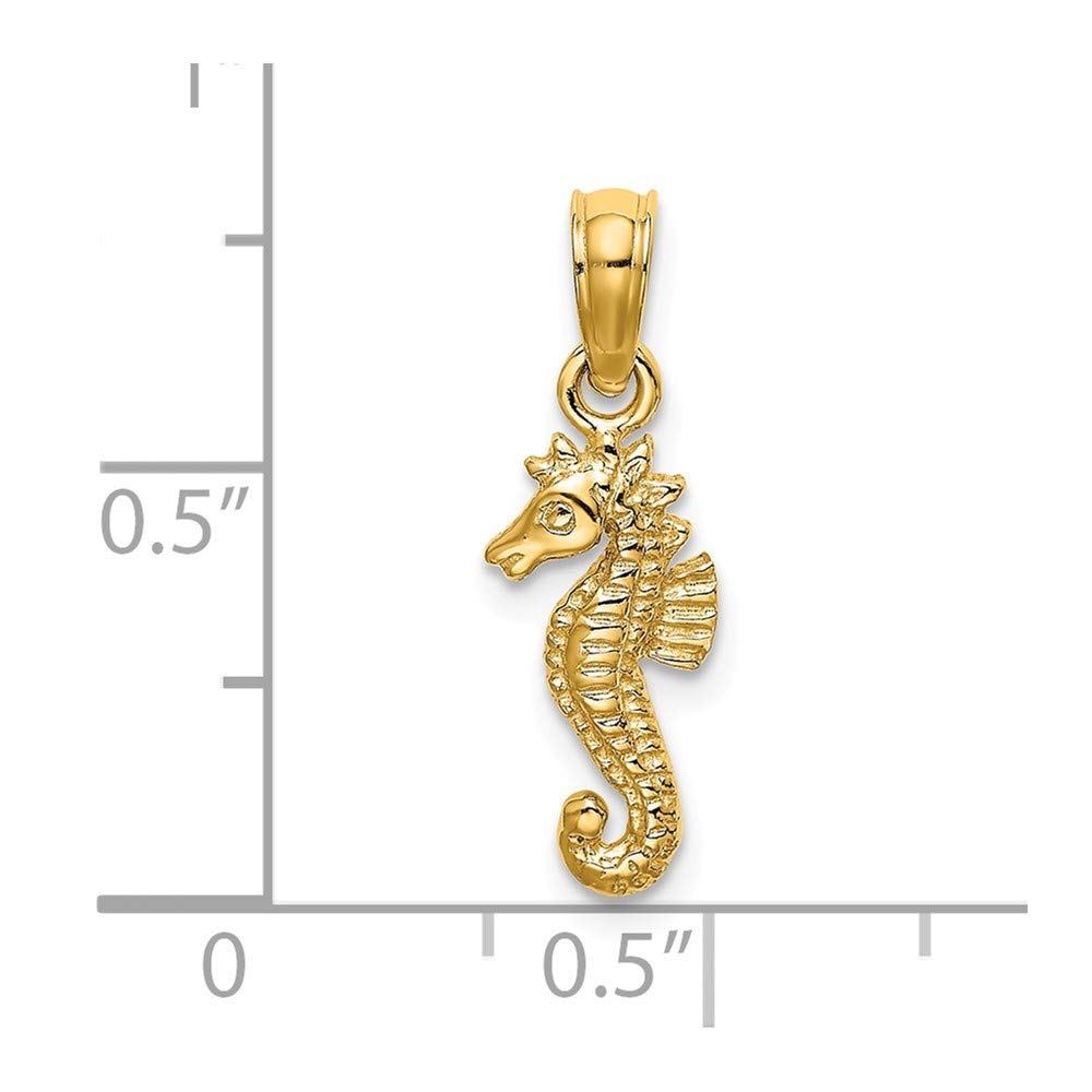 Solid 14k Yellow Gold 2-D Mini Seahorse Charm Pendant - 12mm x 6mm