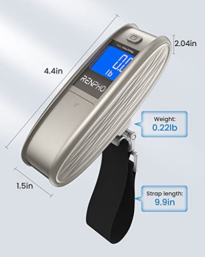 RENPHO Luggage Scale, Travel Essentials, Portable Digital Suitcase Weight Scale with Backlit LCD Display for Travel, Baggage Weighing Scale with Tare Function, 110lb/50kg, Battery Included