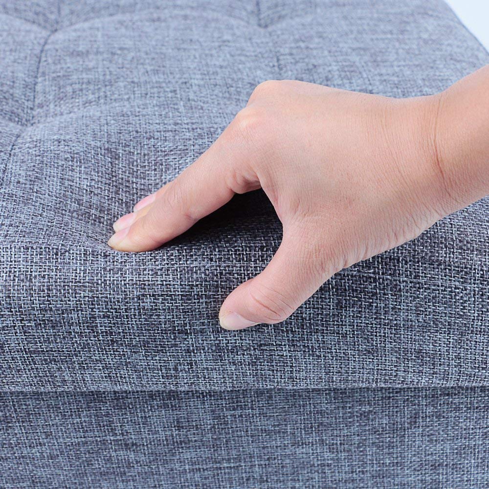 TOUCH-RICH Folding Cube Storage Ottoman with Padded Seat Linen Fabric Footrest Memory Foam 15” x 15” x 15”-2 Packs(Light Grey)