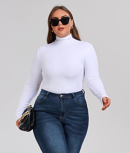 Womens Mock Turtleneck Long Sleeve Stretch Fitted Underscrubs Layer Tee Tops (XL, White)