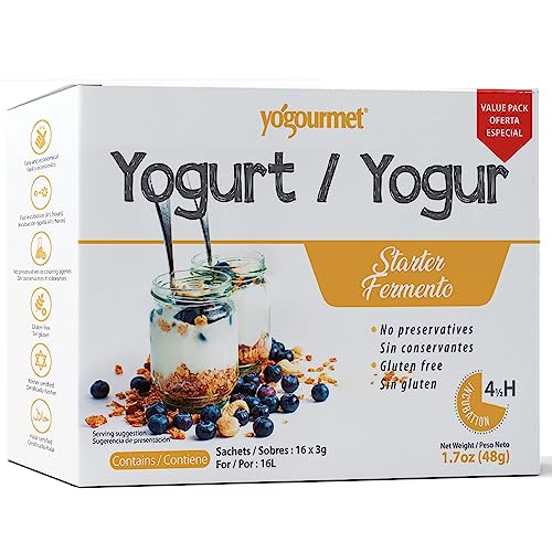 Yogourmet Yogurt Starter (16 Pack) - Make Yogurt at Home - Starter Culture - All Natural, Gluten Free, Kosher, Halal - 3 g Sachets