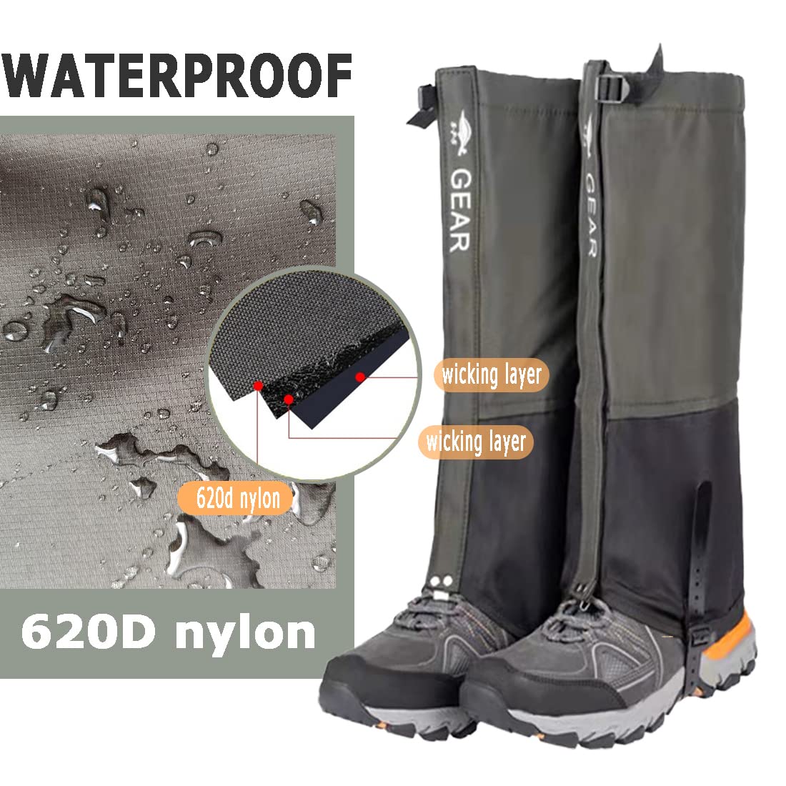 WUSHANG Leg Gaiter Snow Boot Gaiter Waterproof Gaiter for Men Women Shoe Gaiter for Hiking Hunting Skiing Camping Climbing (XL)