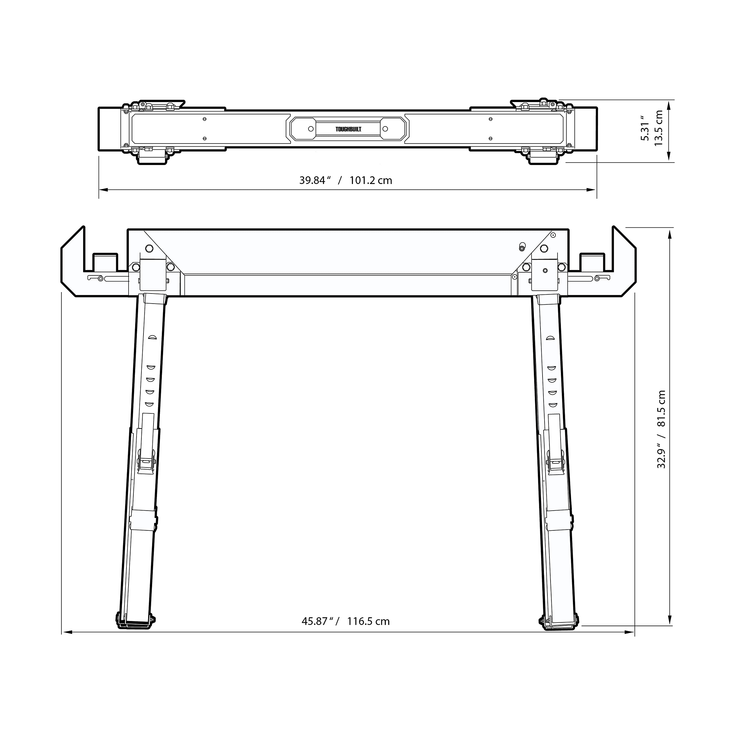 ToughBuilt - Folding Sawhorse - Sturdy, Durable, Lightweight, Heavy-Duty, 100% High Grade Steel - Adjustable up to 4x4 Size Support Arms - 1300 LB Capacity - (TB-C700) - 2 Pack