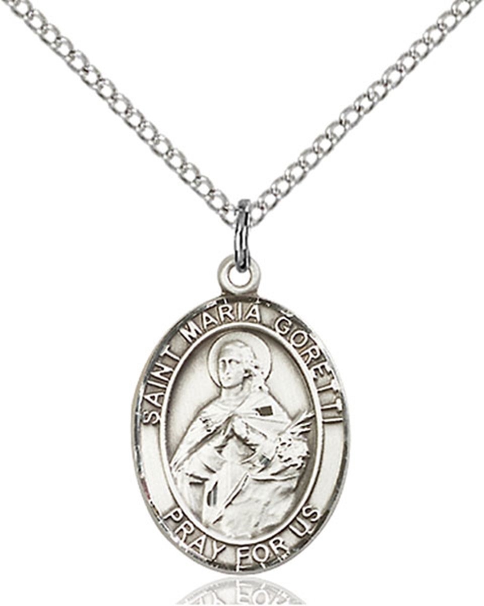 Sterling Silver Saint Maria Goretti Medal Pendant, 3/4 Inch