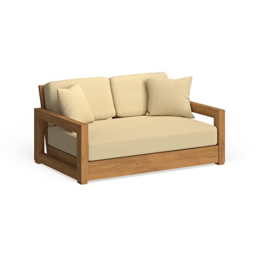 Safavieh CPT1003A Couture Montford Wood Loveseat, Brazilian Teak/Beige