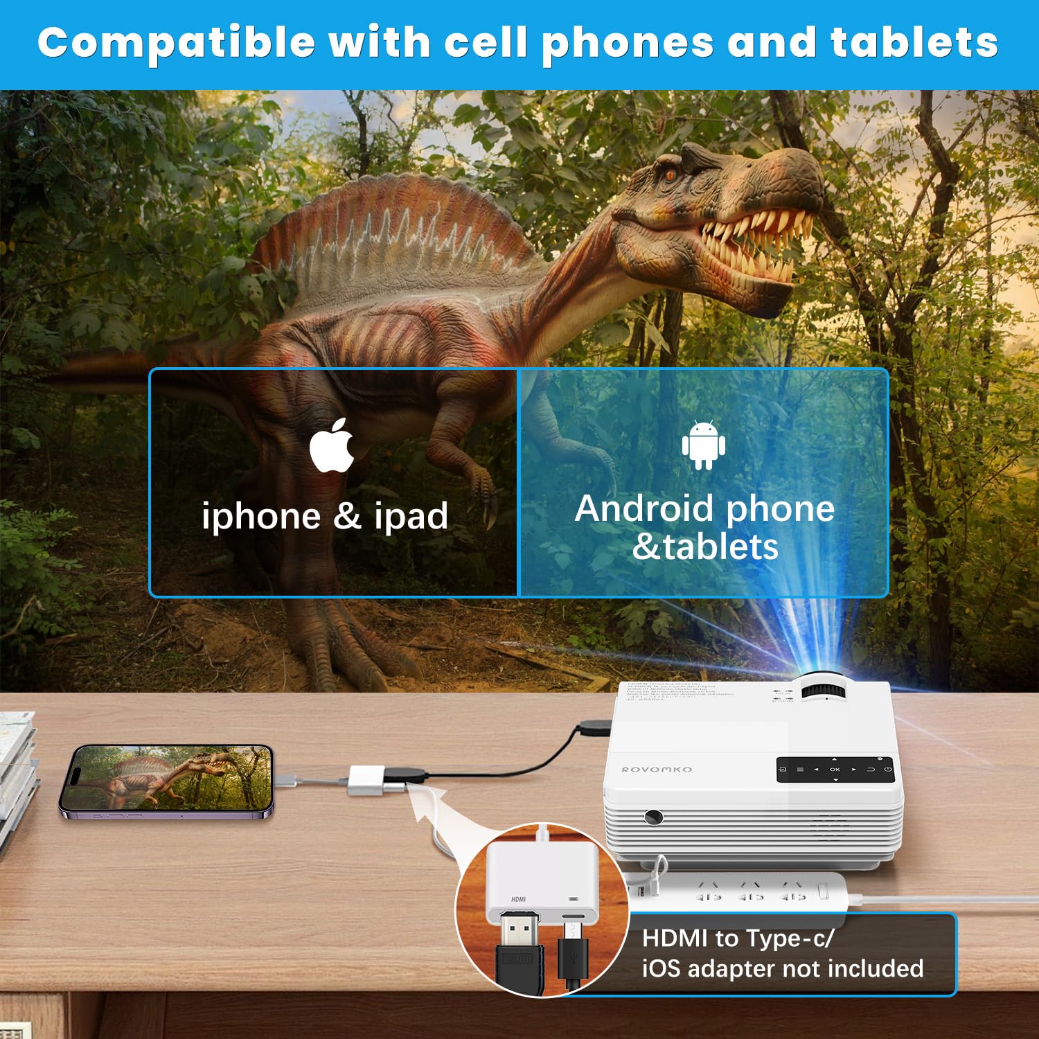 Projector 4K Full HD 1080P Supported 10000 lumens Max 300”Projection Screen Keystone 25% Zoom 2023 Upgraded Mini Touchscreen Compatible with Smartphone/Tablet/TV Stick/HDMI/USB/AV