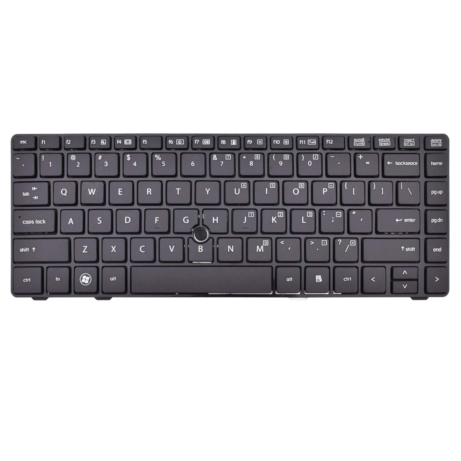 SUNMALL Keyboard Replacement Compatible with HP ProBook 6460b 6465b 6470b 6475b 8460p 8460w 8470p 8470w Serier Laptop 635769-001 641835-001 V119026BS13e with Pointer (Black Frame)