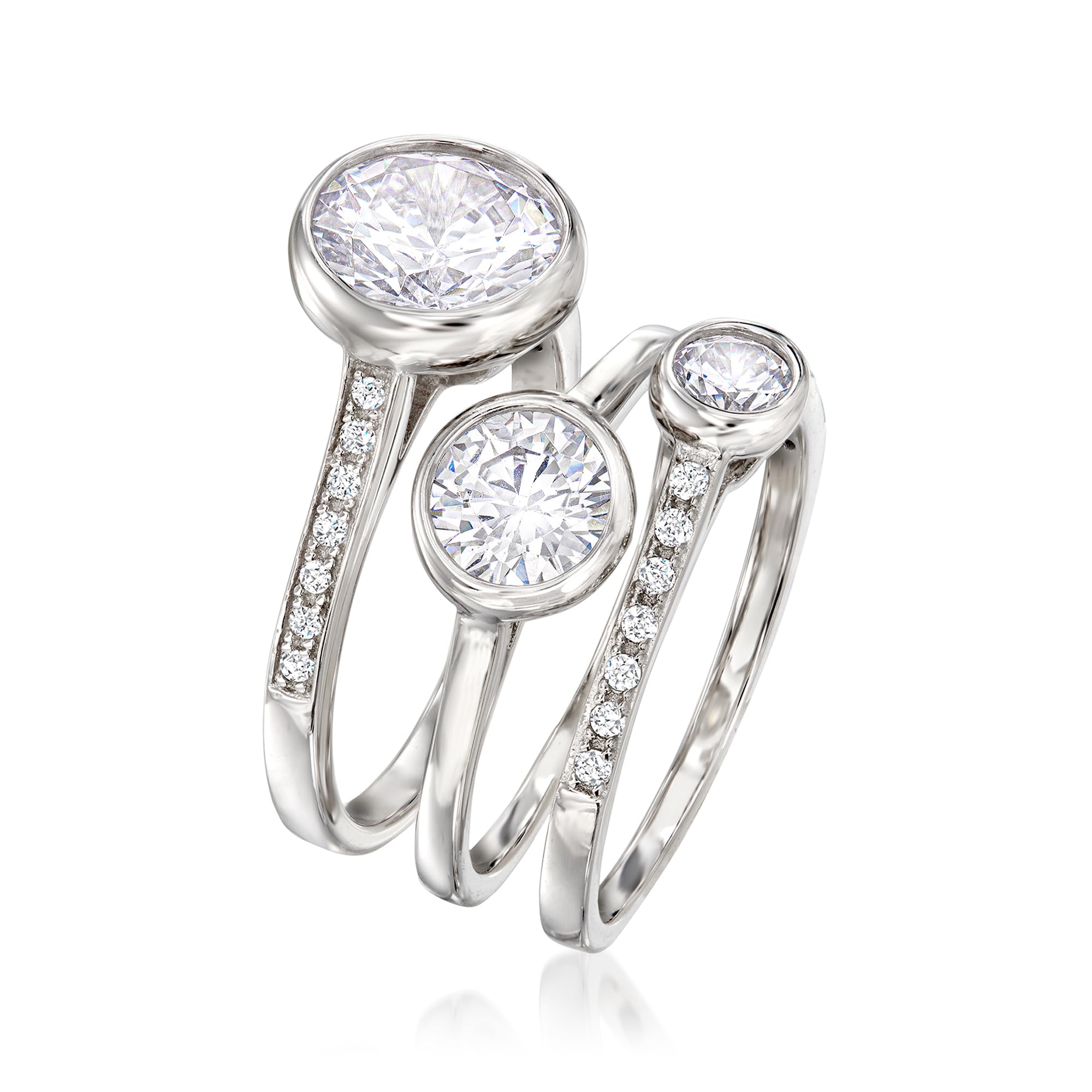 Ross-Simons 3.25 ct. t.w. CZ Jewelry Set: 3 Stackable Bezel Rings in Sterling Silver. Size 8