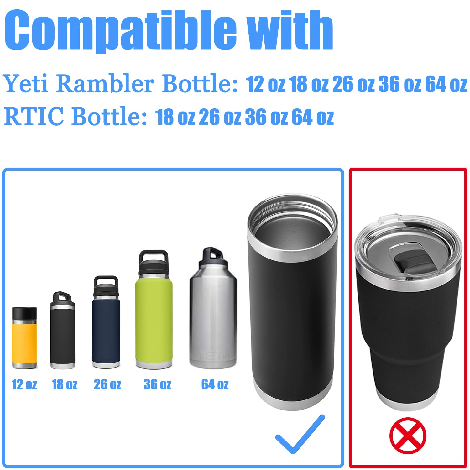 Straw Lid for YETI Rambler 36 oz 26 oz 18 oz Jr 12 oz 64 oz Water Bottle - White Straw Cap for YETI Replacement Lids Top Accessories