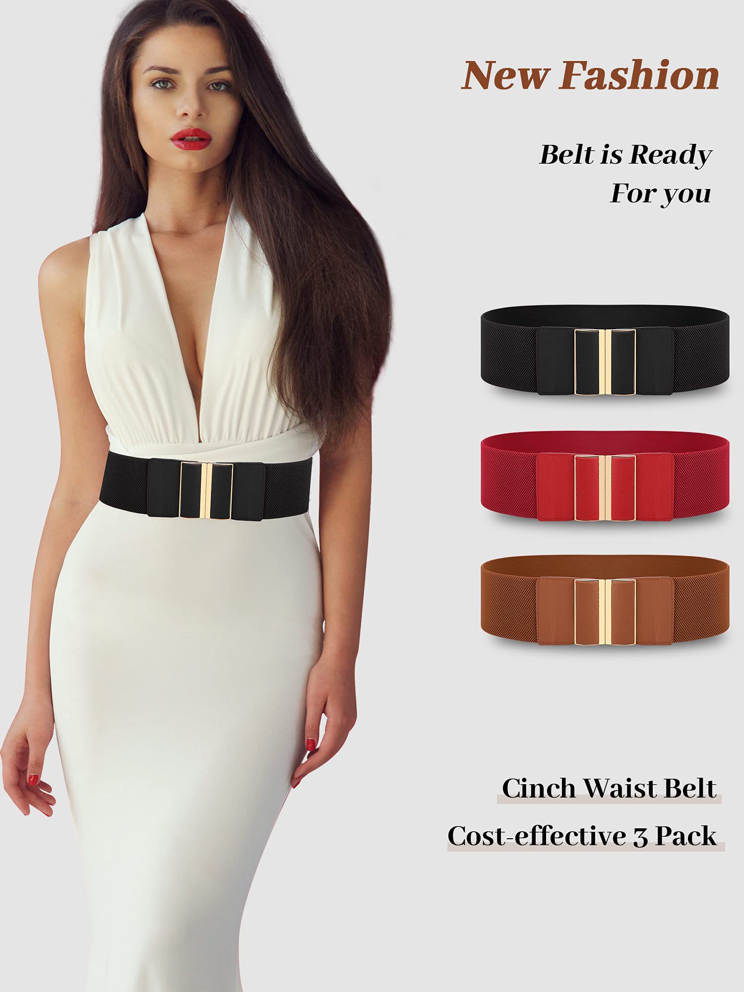 SATINIOR 3 Pieces Women Wide Belt Elastic Cinch Waistband Stretch Dress Belt for Ladies