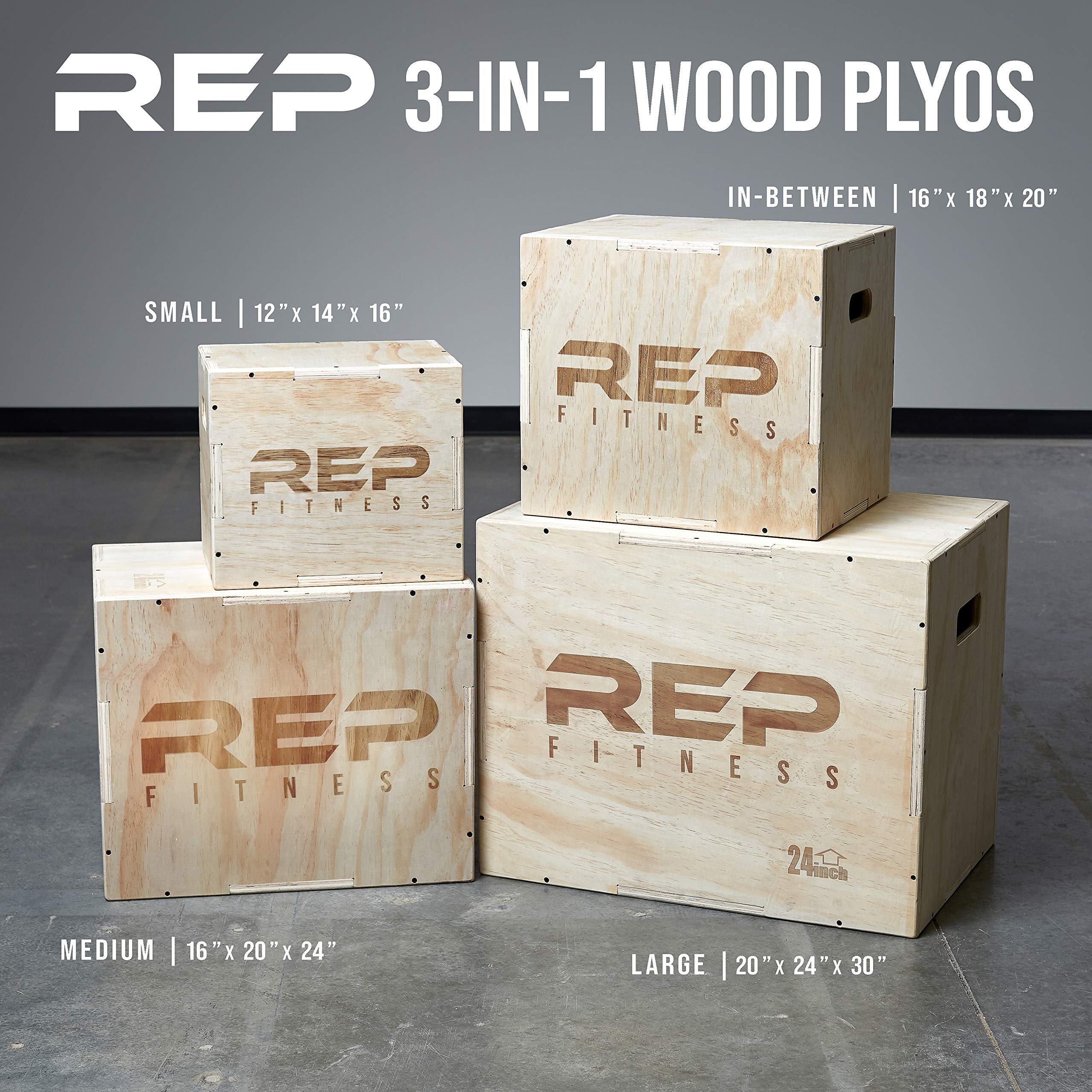 Rep 3 in 1 Wood Plyometric Box for Jump Training and Conditioning 24/20/16