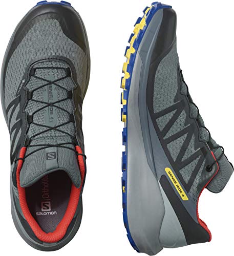 Salomon Sense Ride 4 Gore-TEX Invisible FIT Trail Running Shoes for Men, Stormy Weather/Quarry/Cherry Tomato, 8.5