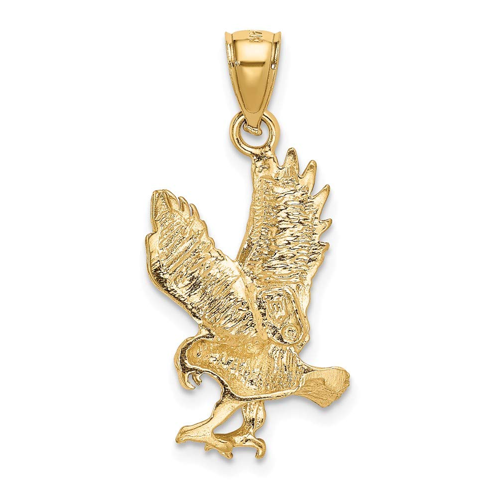 Solid 14k Yellow Gold Diamond-cut Eagle Brushed Matte Finish Pendant Charm - 27mm x 14mm