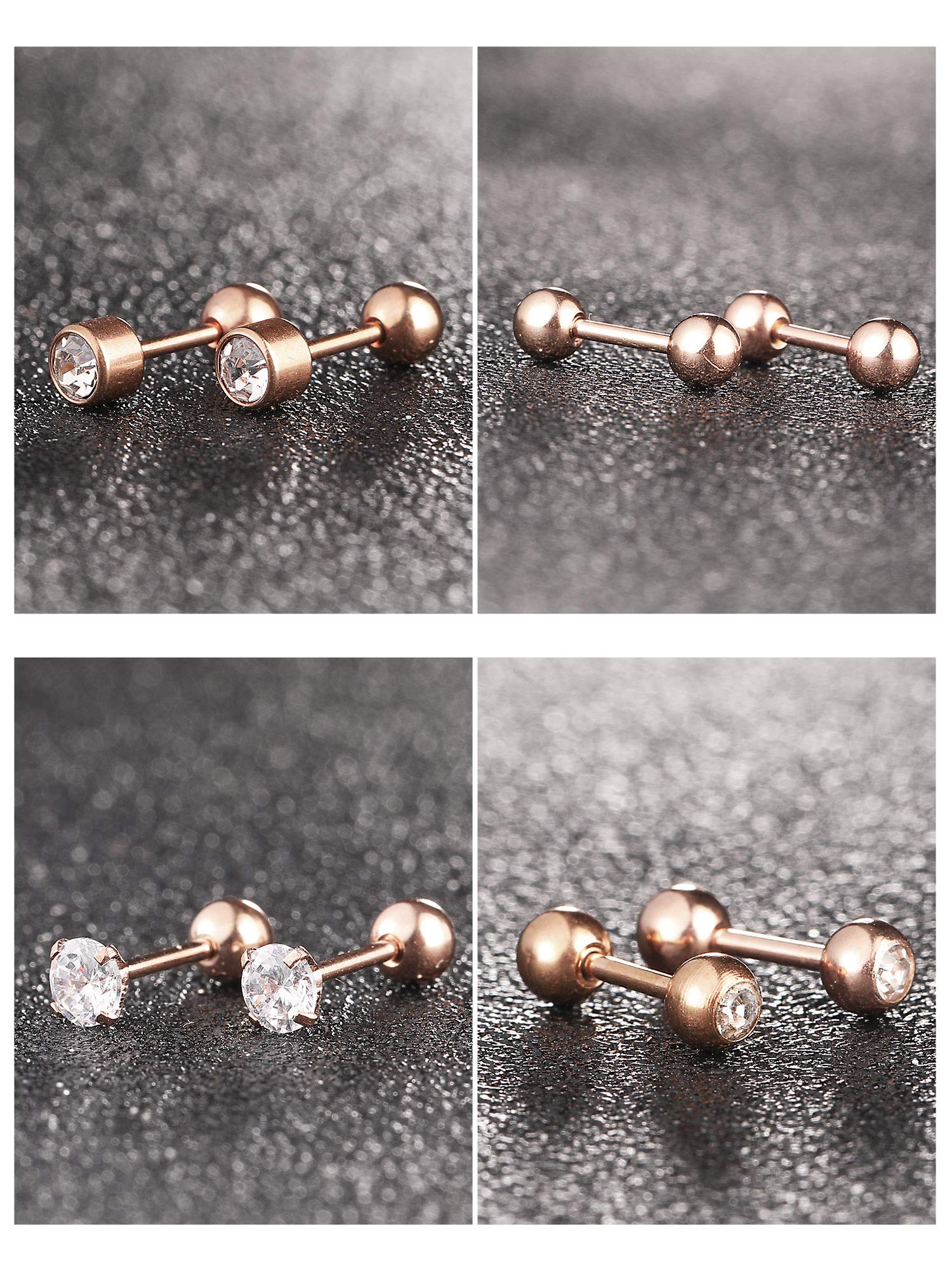 Round Ball Stud Stainless Steel Barbell Earring Set Cartilage Helix Earring Piercings for Tragus Cartilage Ear (Rose Gold 1)