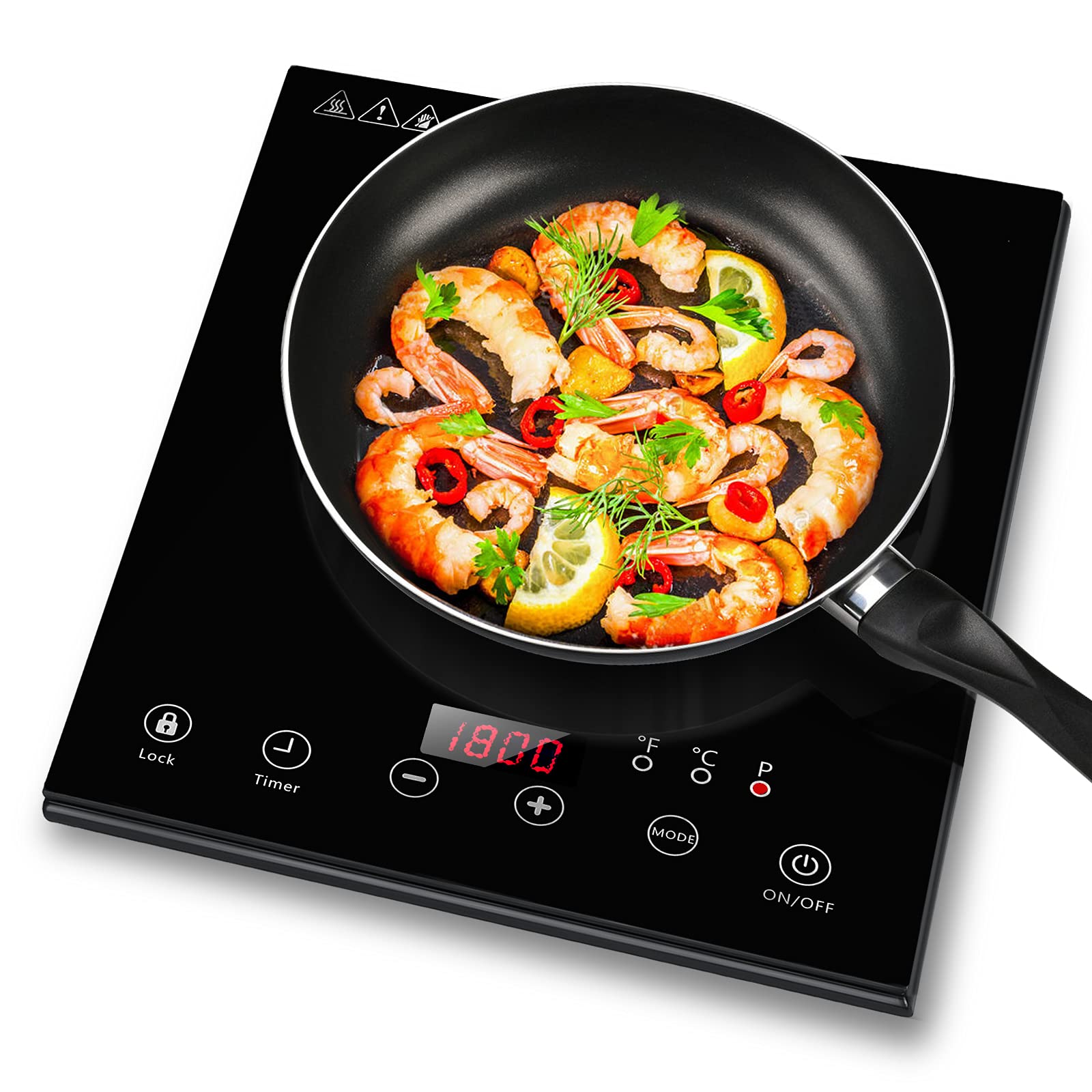 Portable Induction Cooktop, KXITGSIMRE 1800W Electric Induction Burner Cooktop with Child Safty Lock, 17 Power Levels 21 Temperature Setting, 3 Hours Timer