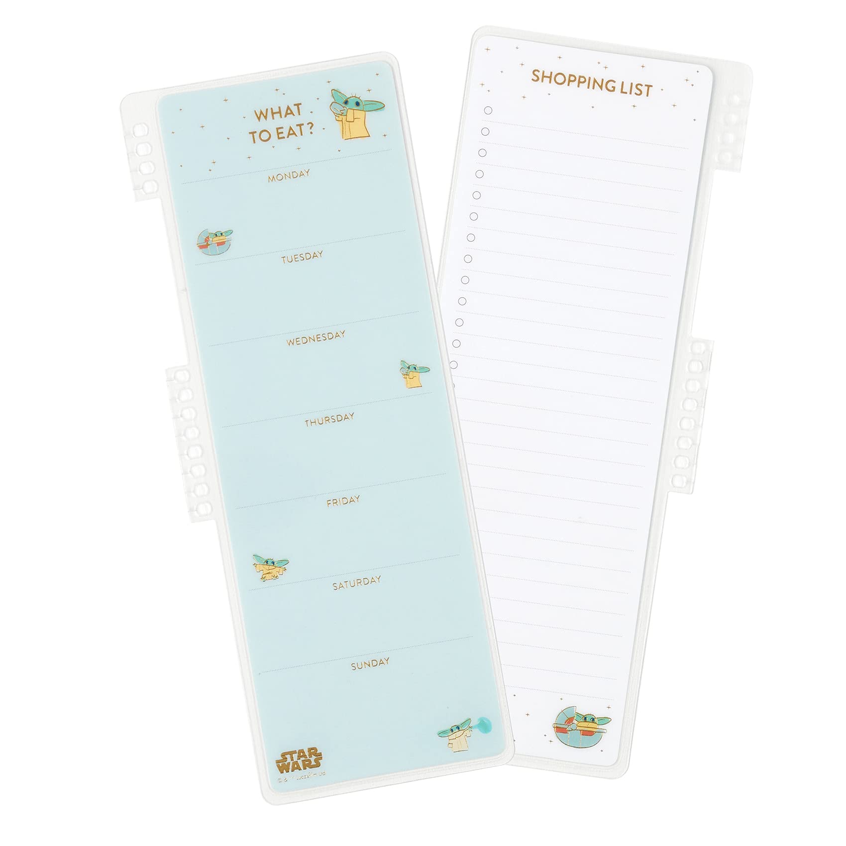 Star Wars Snap-In Meal Planner - Star Wars Grogu Dashboard, Includes Shopping List Space, Metal Foil Accents, Double-Sided Lamination, Reusable for Dry and Wet Erase Markers, by Erin Condren