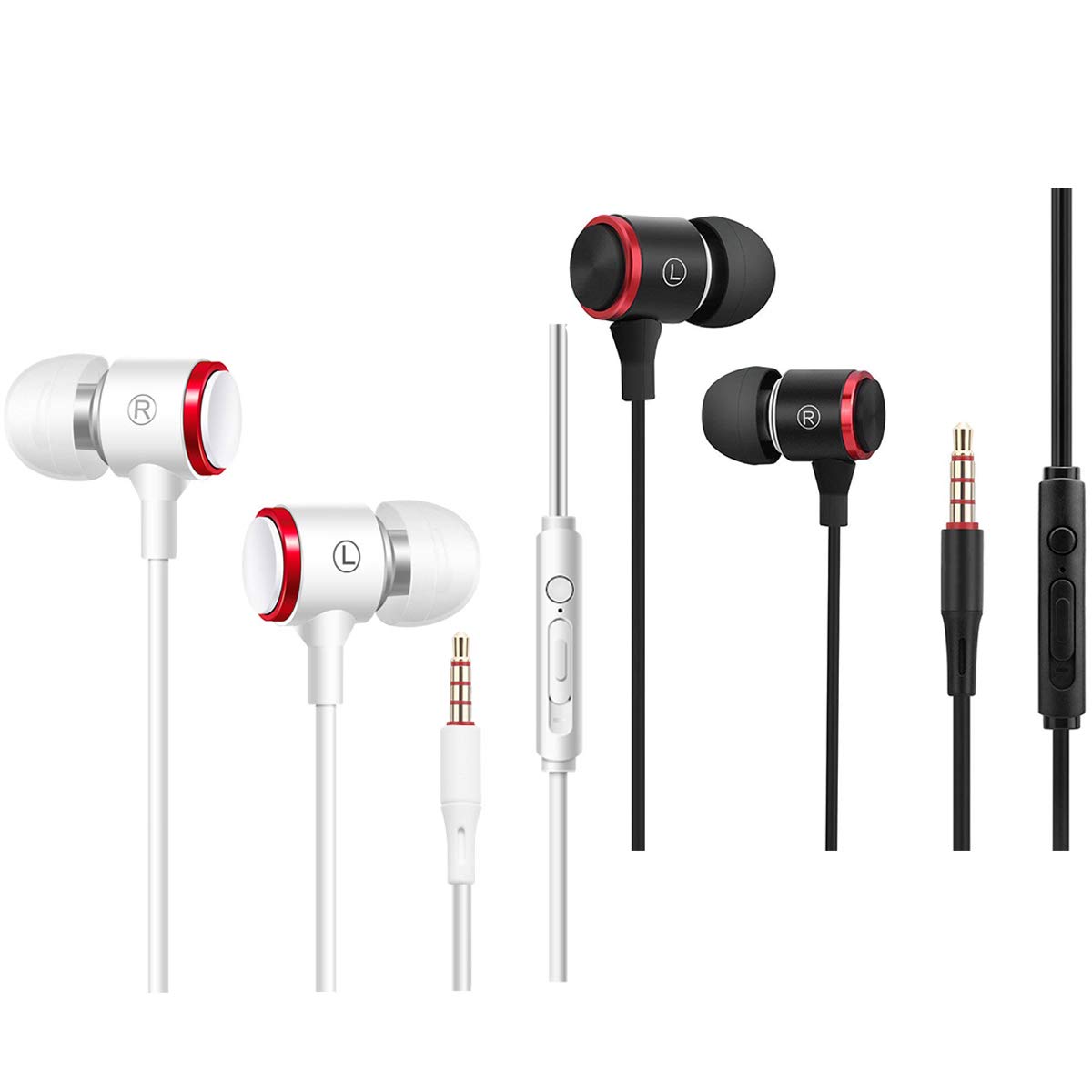 T THKAIVEQI 【2 Pack】 Earbud & in-Ear Headphones Compatible for iPhone and Android Smartphones Earphones Noise Cancelling Stereo Wired 3.5mm Earbuds with Microphone