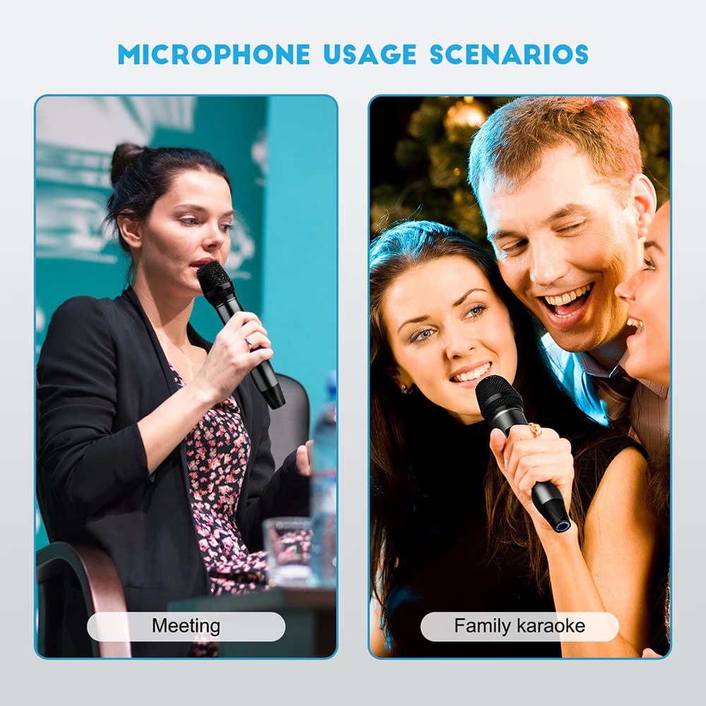 PLINUS Rechargeable Wireless Microphone, UHF Mic with 2 Handheld Dynamic Cordless Microphones with Portable Receiver, 180ft, for Party, Speech, Karaoke Singing, Class, Wedding, DJ, Church