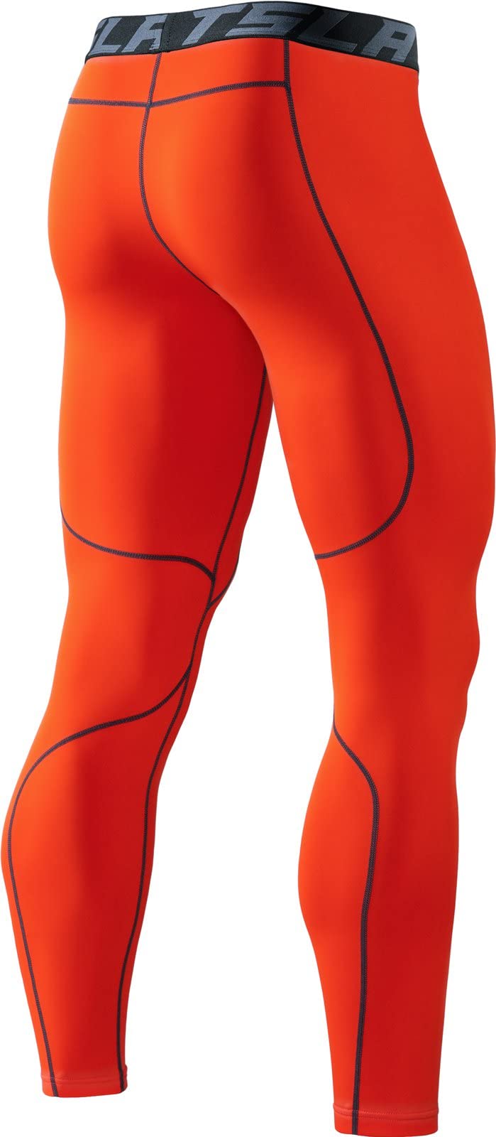 TSLA Men's Thermal Compression Pants, Athletic Sports Leggings & Running Tights, Wintergear Base Layer Bottoms, Heatlock Pure Orange, Large