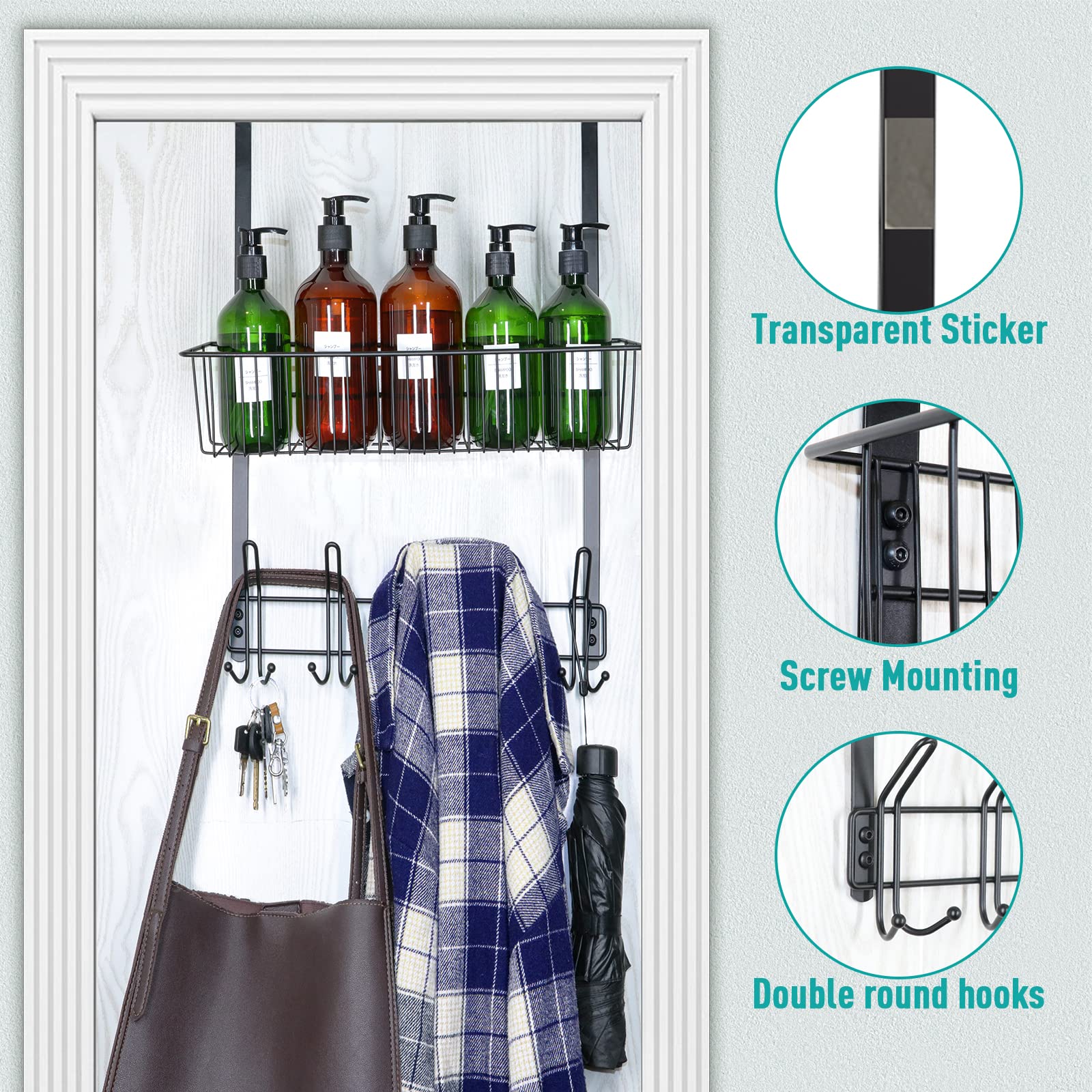 REFLYING Over The Door Hook Hanger 15 Shelf Organizer Hanger Hooks with Mesh Basket Storage Rack,Door Hooks for Hanging Coats,Wire Basket for Home Storage Organizer