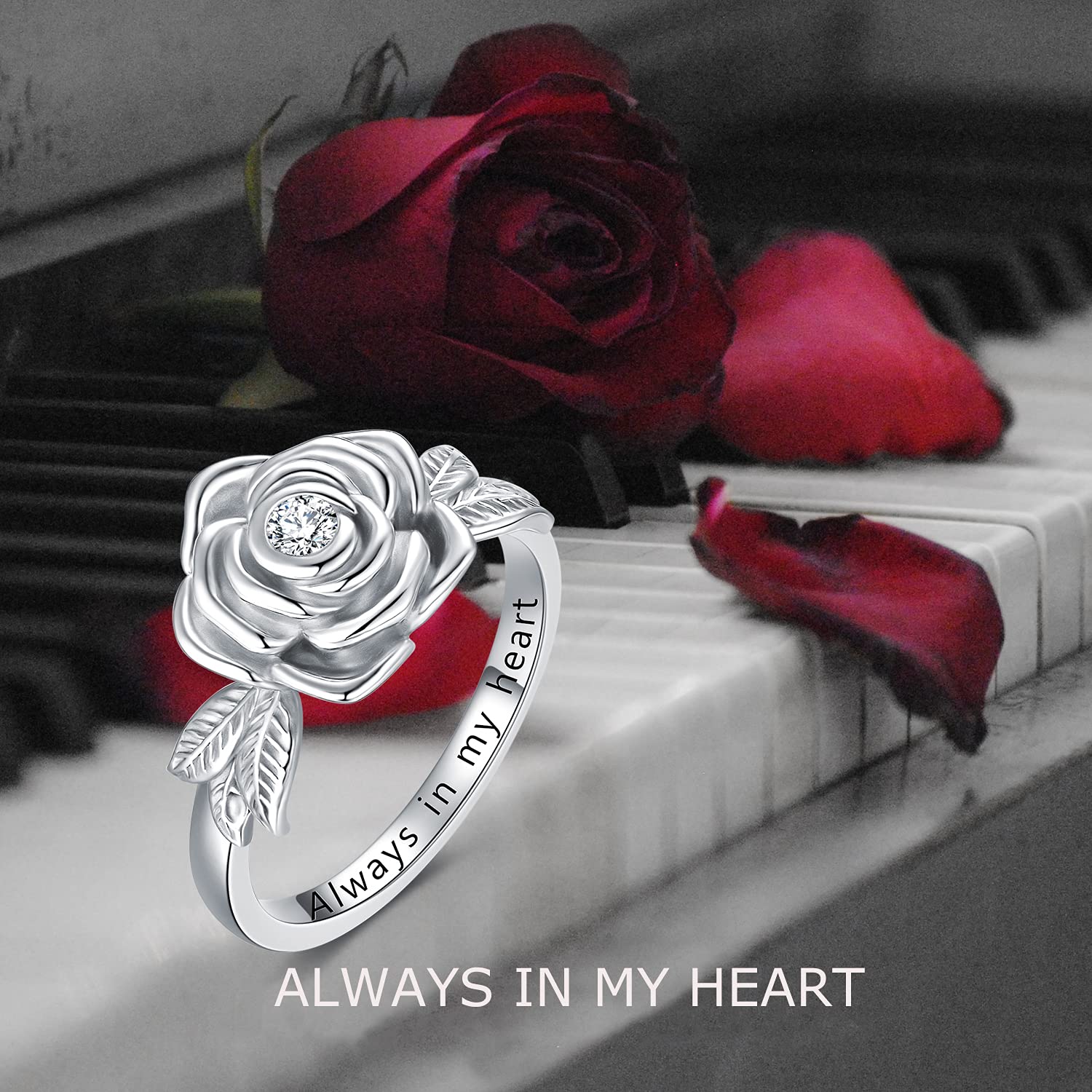 Rose Flower Cremation Urn Ring Holds Loved Ones Ashes 925 Sterling Silver Always in My Heart Cremation Keepsake Ring Memorial Jewelry Gift for Women (7)
