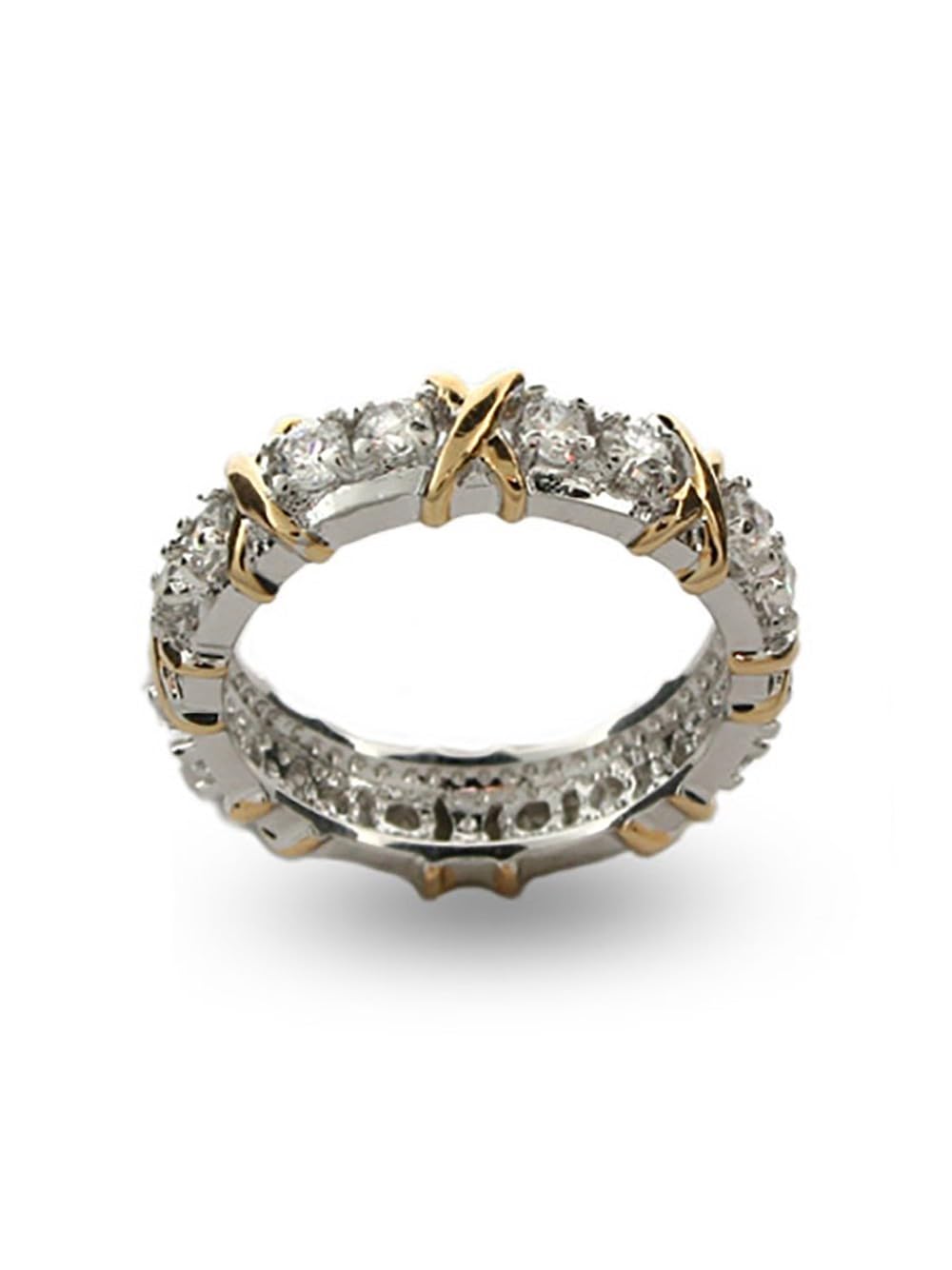Sterling Silver & Gold Tone Designer Style CZ X Ring, ring size 9 - Women's Fashion Ring - Sterling Silver Ring for Her - Alternative Wedding Ring - Gift for Her - Birthday Gift - Gifts for Mom