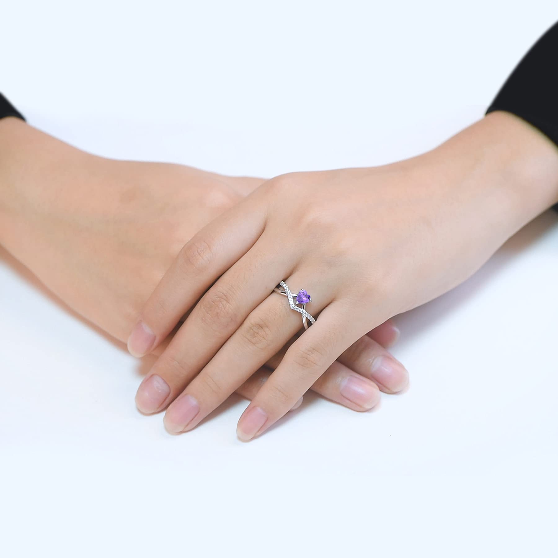 STARCHENIE Infinity Promise Ring 925 Sterling Silver Celtic Knot Birstone Ring for Women,Heart Amethyst February Birthstone Anniversary Engagement Ring Size6