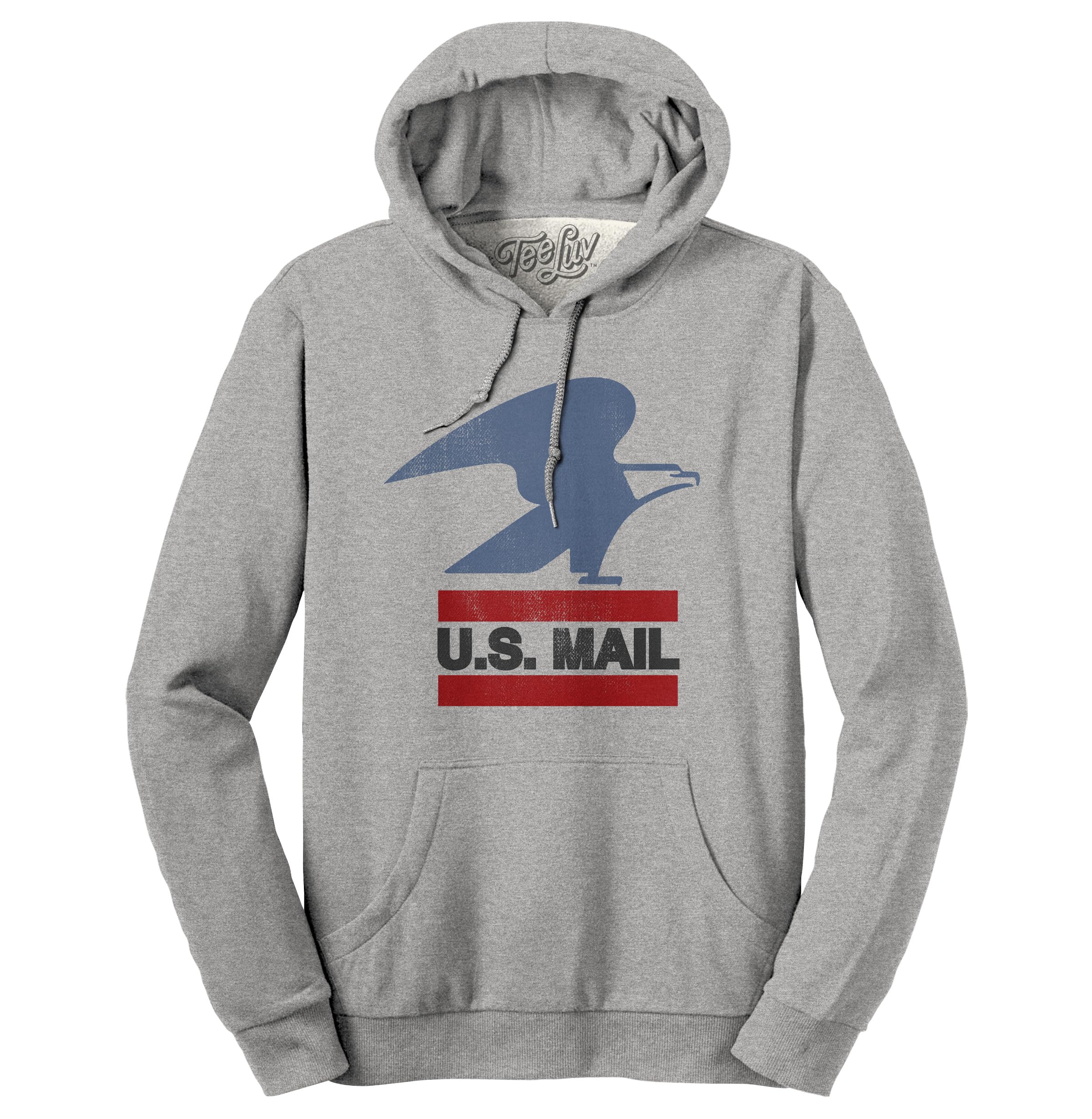 Tee Luv Men's Faded U.S. Mail Eagle Hoodie - Hooded USPS Logo Sweatshirt, Oxford Gray, S