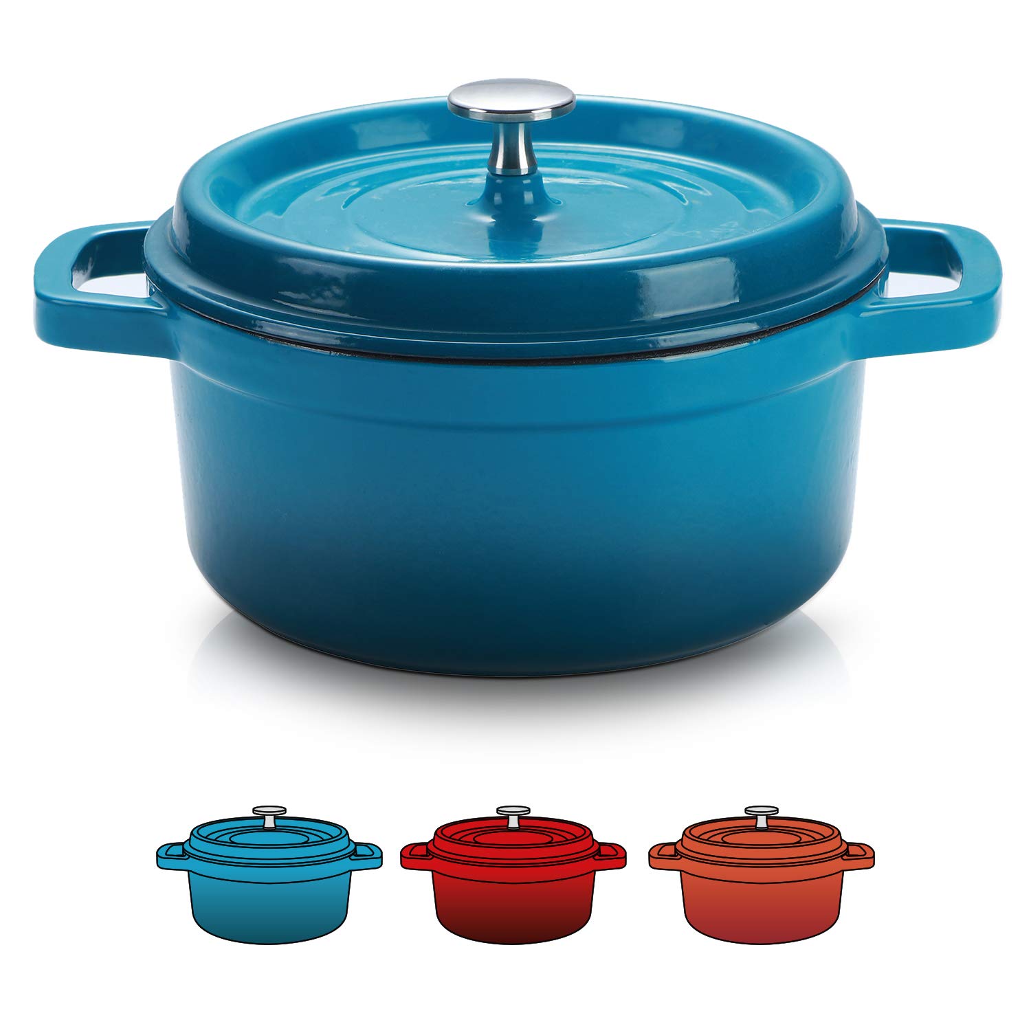 SULIVES Enameled Cast Iron Dutch Oven Non-Stick Bread Baking Pot with Lid Suitable for Bread Baking Use on Gas Electric Oven 5 Quart, Peacock Blue