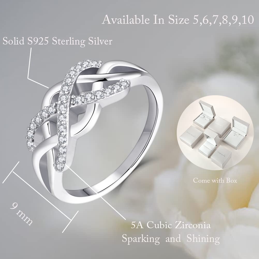 STARCHENIE Rings,Sterling Silver Infinity Promise Ring for Women Celtic Love Knot Ring with Cubic Zirconia