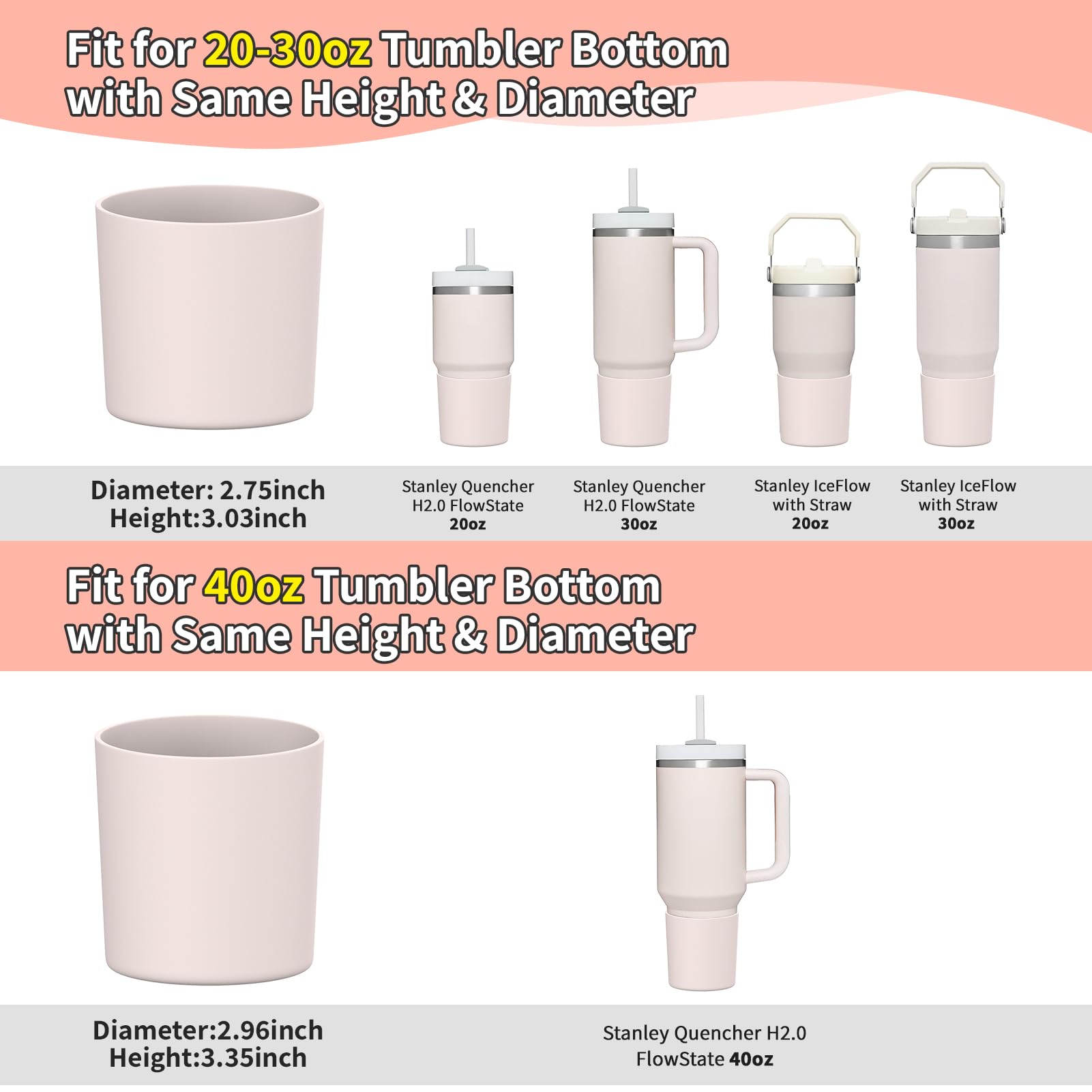 WUQID Higher Silicone Boot Compatible with Stanley Quencher H2.0 40oz 30oz 20oz & IceFlow Flip 30oz 20oz,Fit Same Diameter 20oz-40oz Tumbler Cups Anti-Slip Bottle Bottom Sleeve Cover