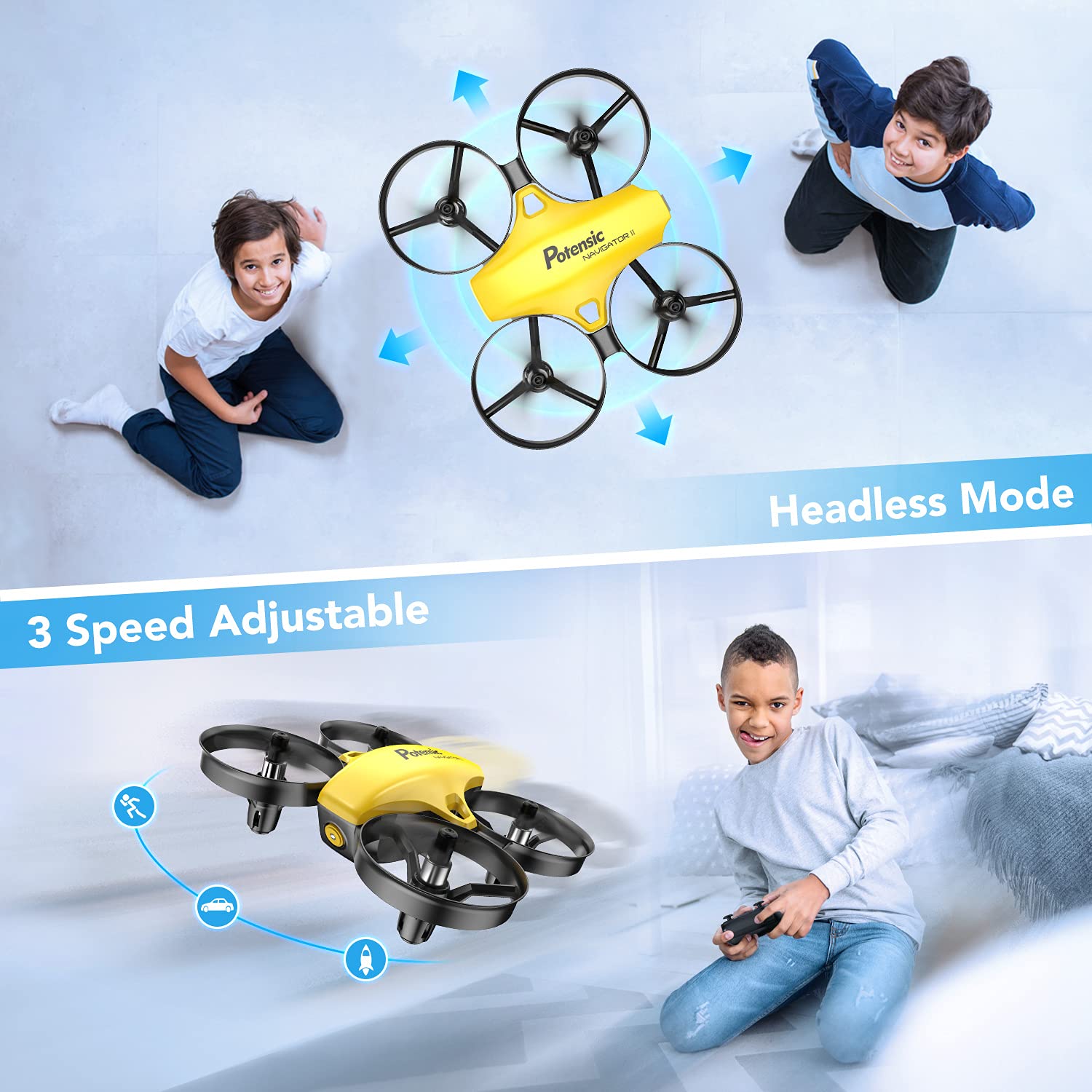 Potensic A20 Mini Drone, Easy to Fly Even to Kids and Beginners Indoor, Nano RC Helicopter Quadcopter with Auto Hovering, Headless Mode, Extra Batteries and Remote Control